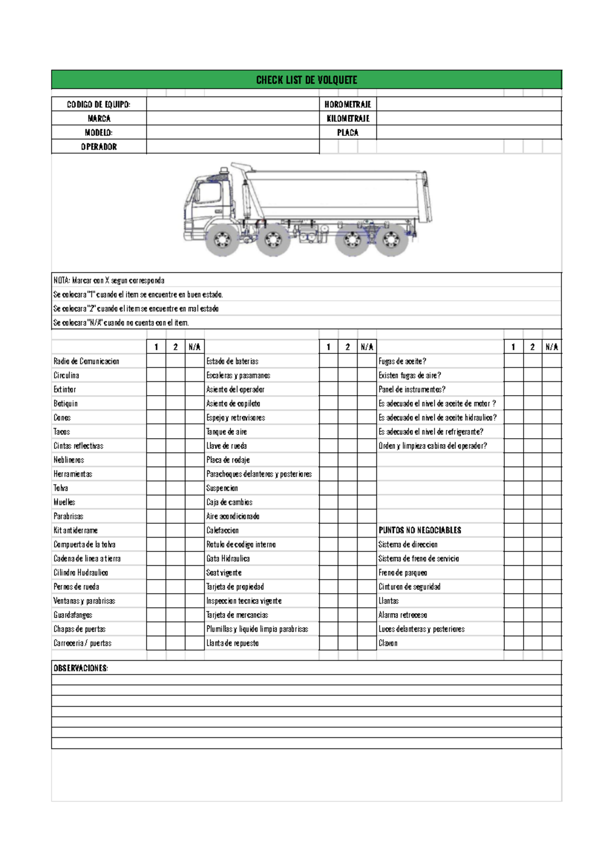 Camion Volquete FM - Check LIST-3 - CHECK LIST DE VOLQUETE CODIGO DE ...
