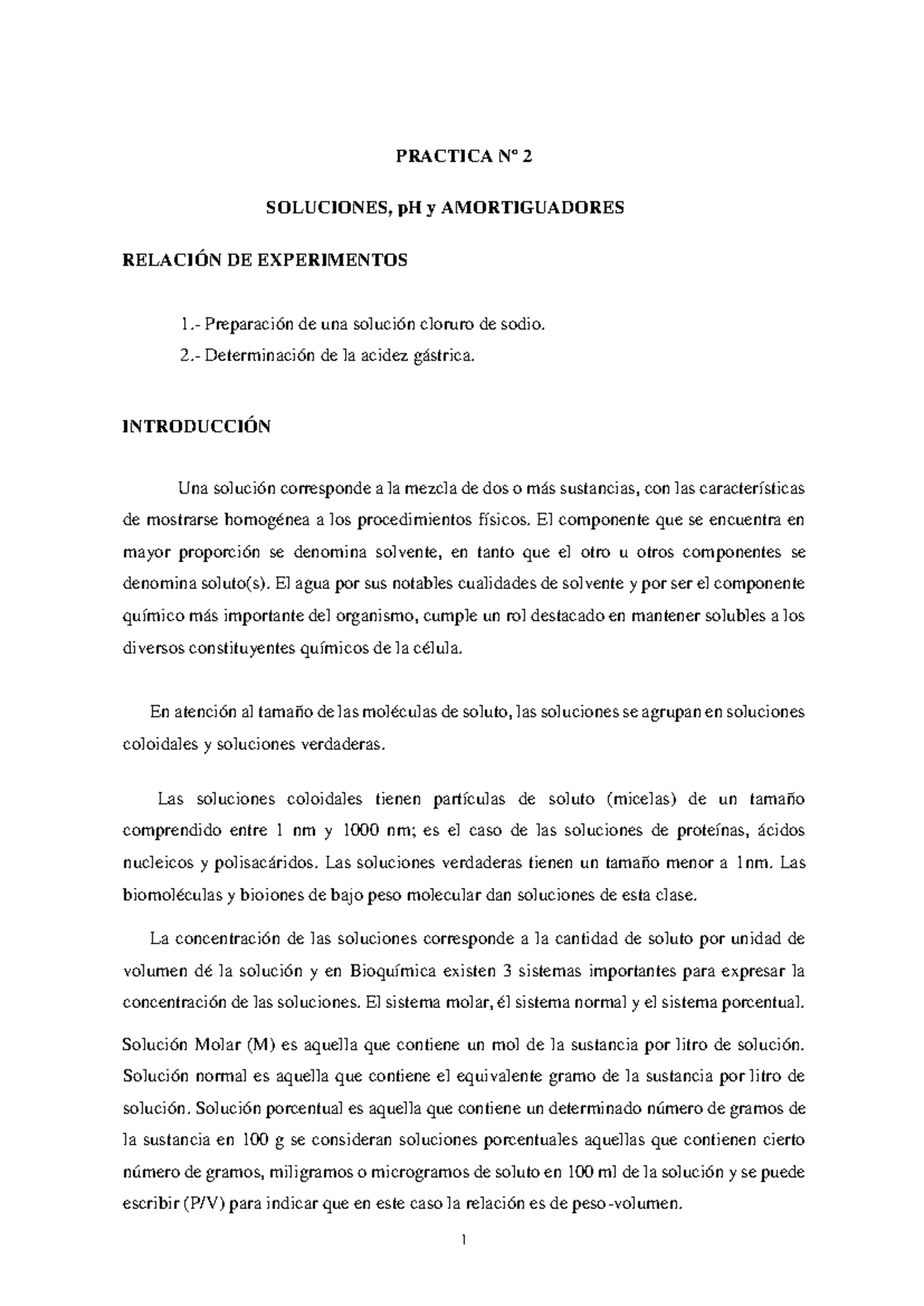 Practica 2 Soluciones, p H y amortiguadores 2024 - PRACTICA Nº 2 SOLUCIONES, pH y AMORTIGUADORES ...