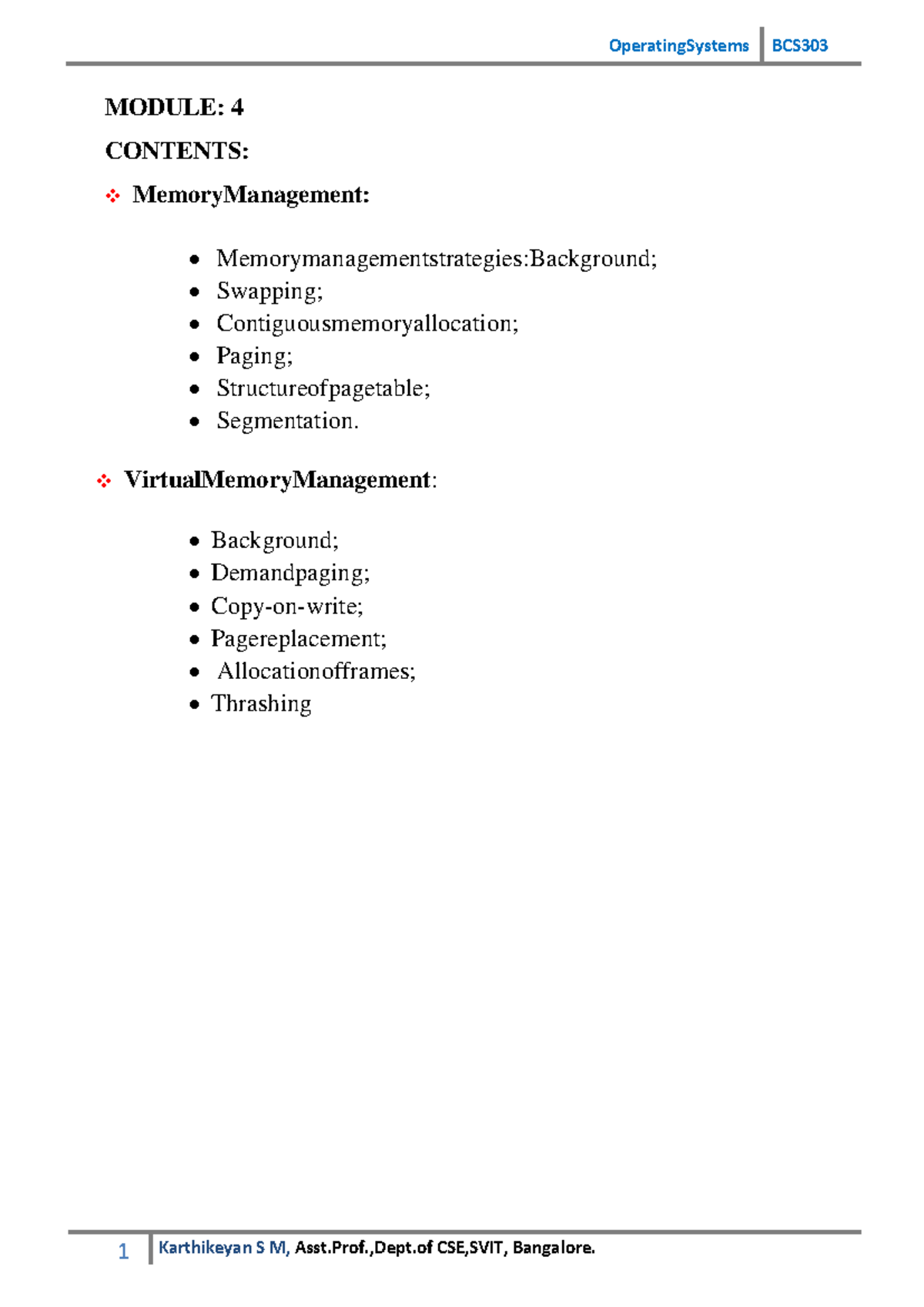 Module 4 - Vmkkhkb - MODULE: 4 CONTENTS: MemoryManagement: - Studocu