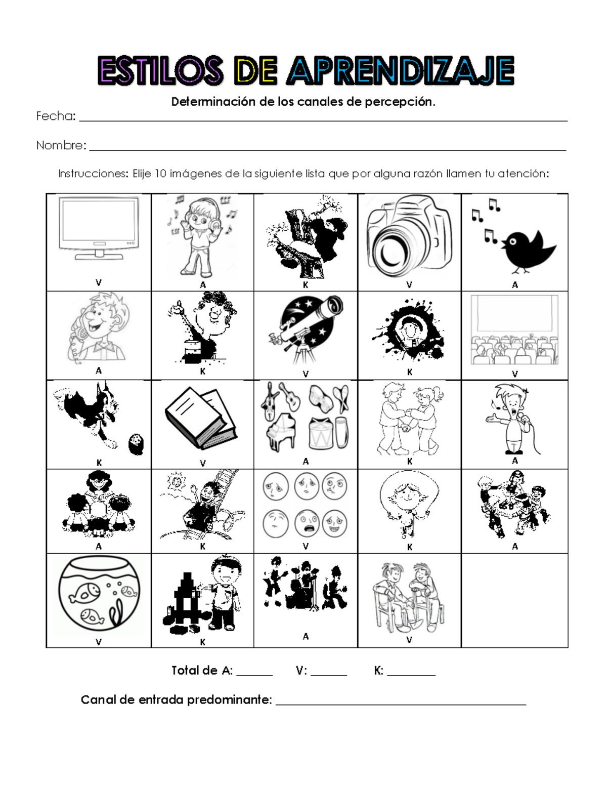 TEST VAK - test - Determinación de los canales de percepción. Fecha ...