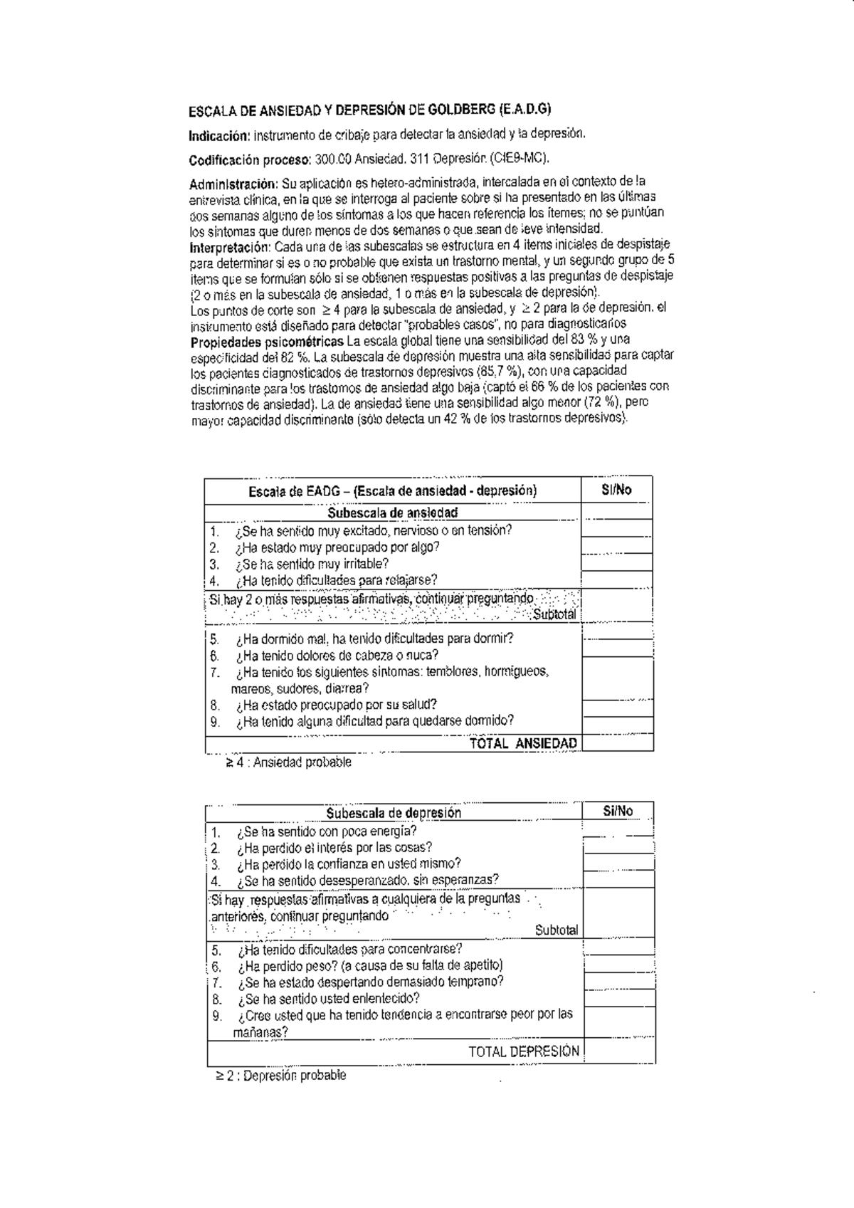 Escala Goldberg - Psicología - Studocu