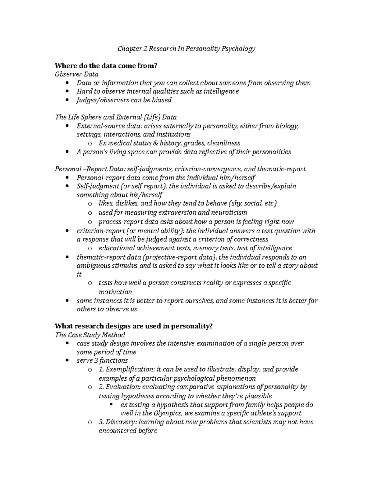 Chapter 2 book notes - Chapter 2 Research In Personality Psychology ...