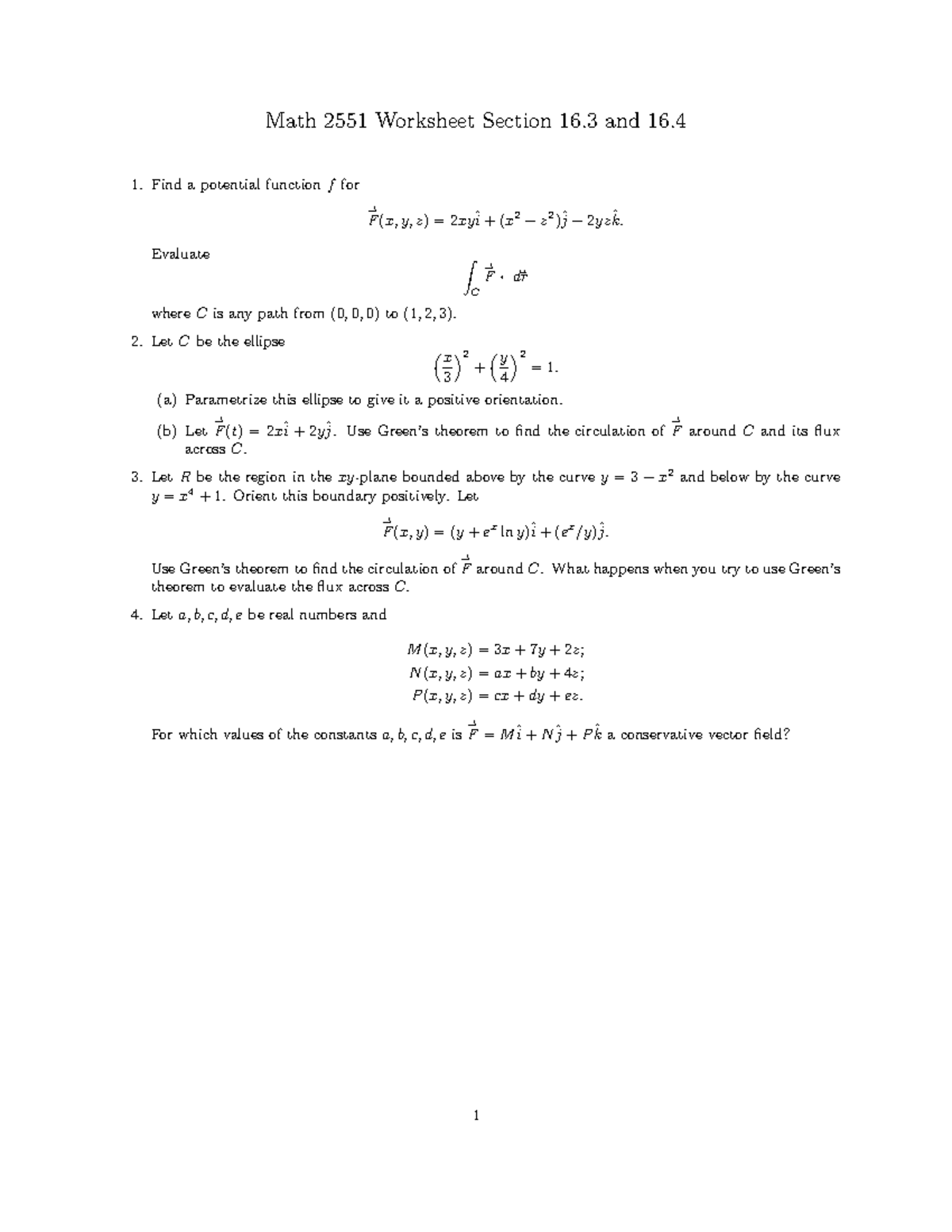Worksheet 16.3 and 16.4 - Math 2551 Worksheet Section 16 and 16. Find a ...