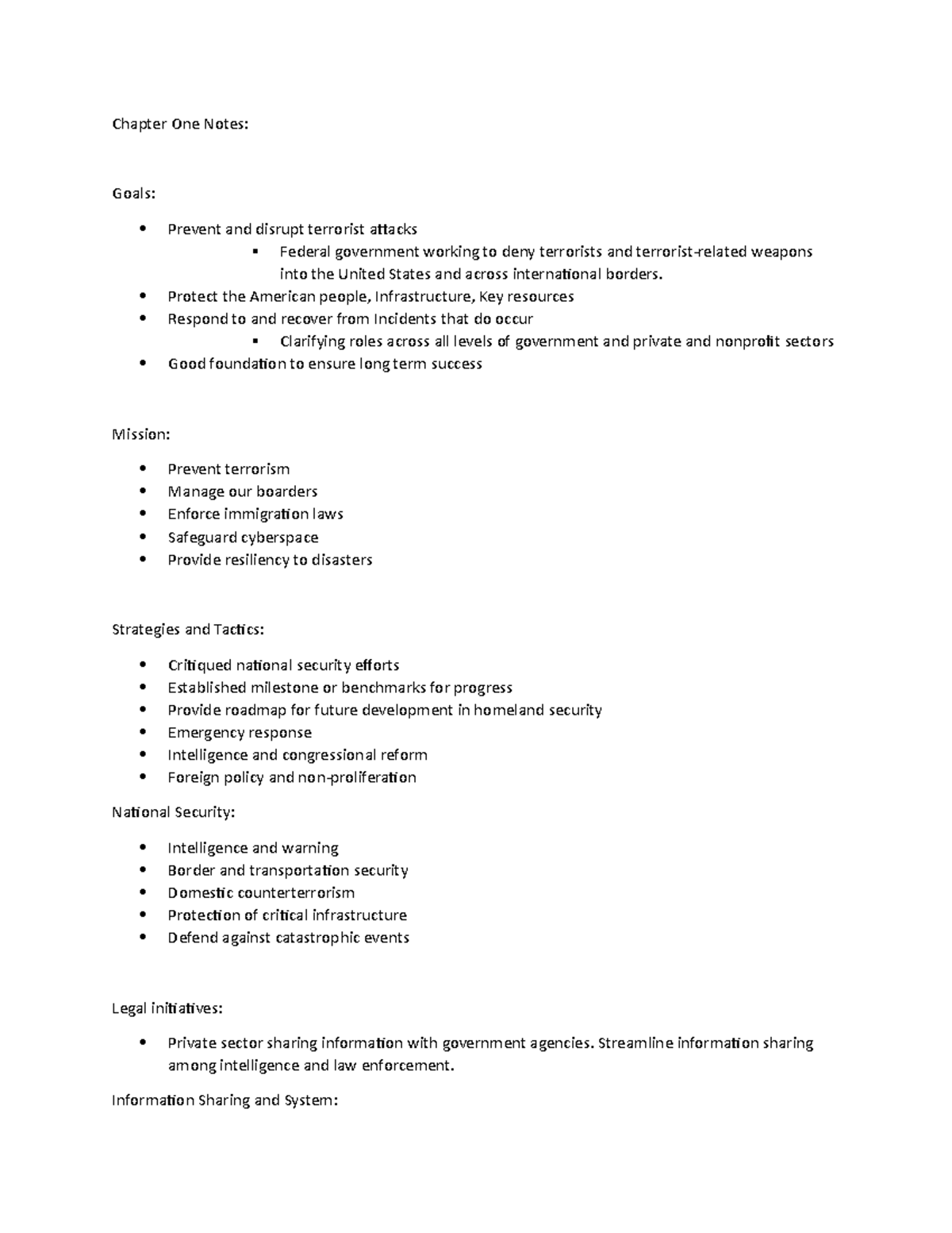 Chapter One Notes - Lecture one - Chapter One Notes: Goals: Prevent and ...