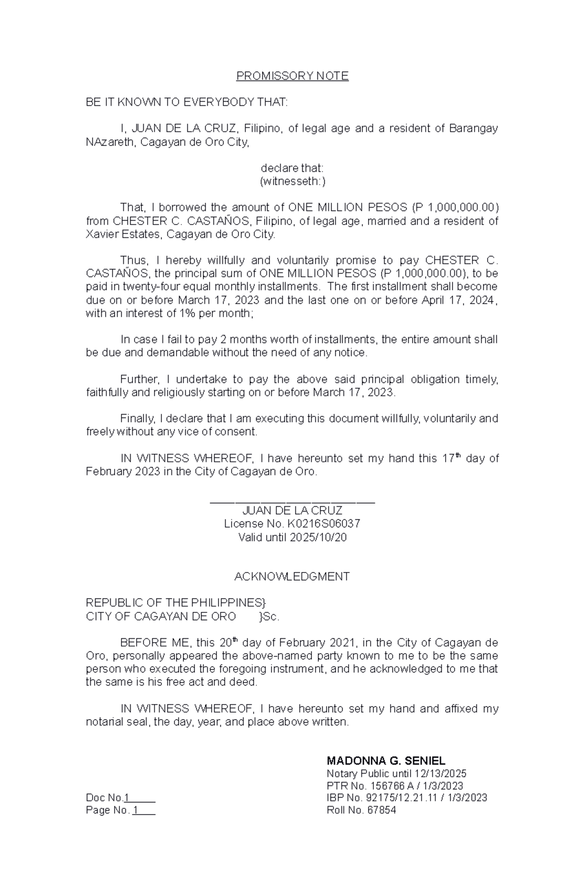 Promissory NOTE - Sample - PROMISSORY NOTE BE IT KNOWN TO EVERYBODY ...