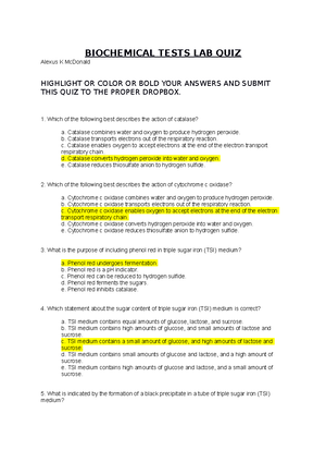 Biochemical Tests Lab QUIZ - BIOCHEMICAL TESTS LAB QUIZ HIGHLIGHT OR ...