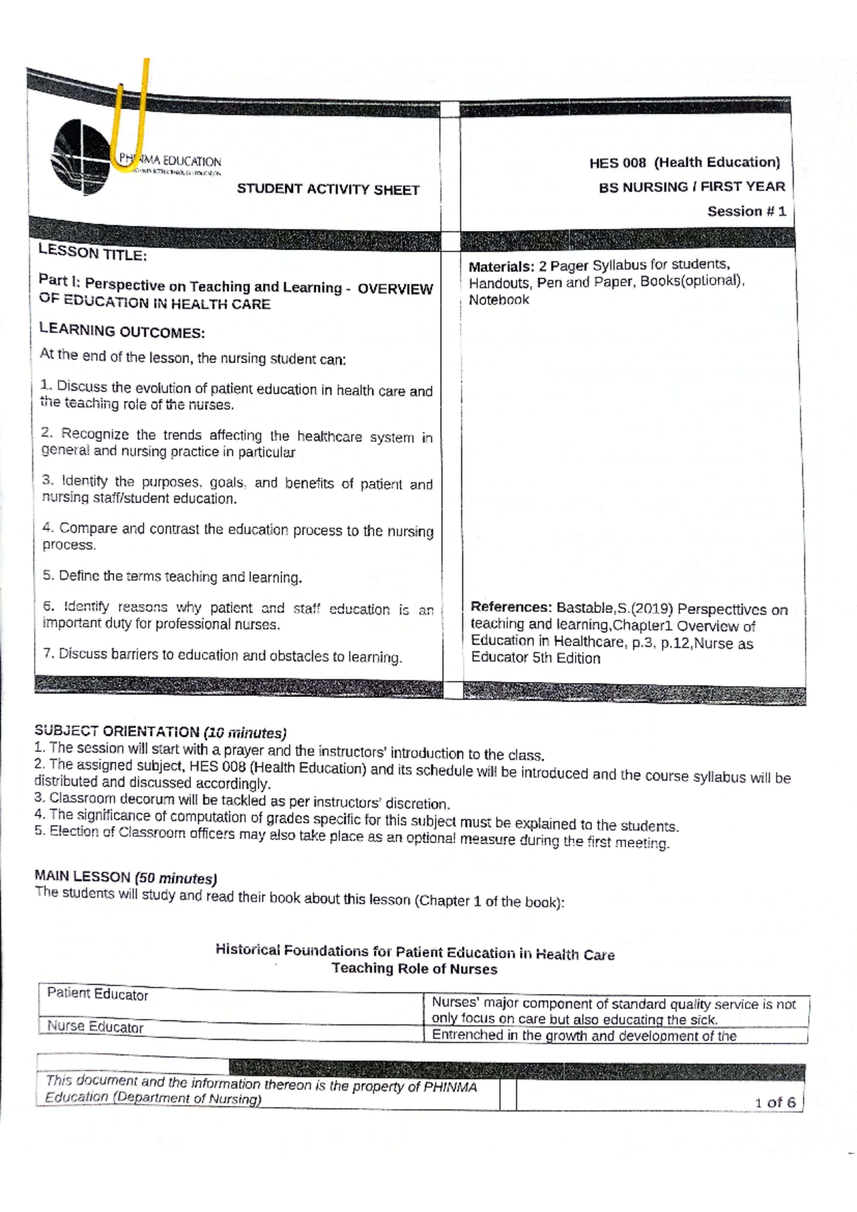 HES 008 SAS1 - HEALTH EDUC - PH NMA EDUCATION HES 008 (Health Education ...