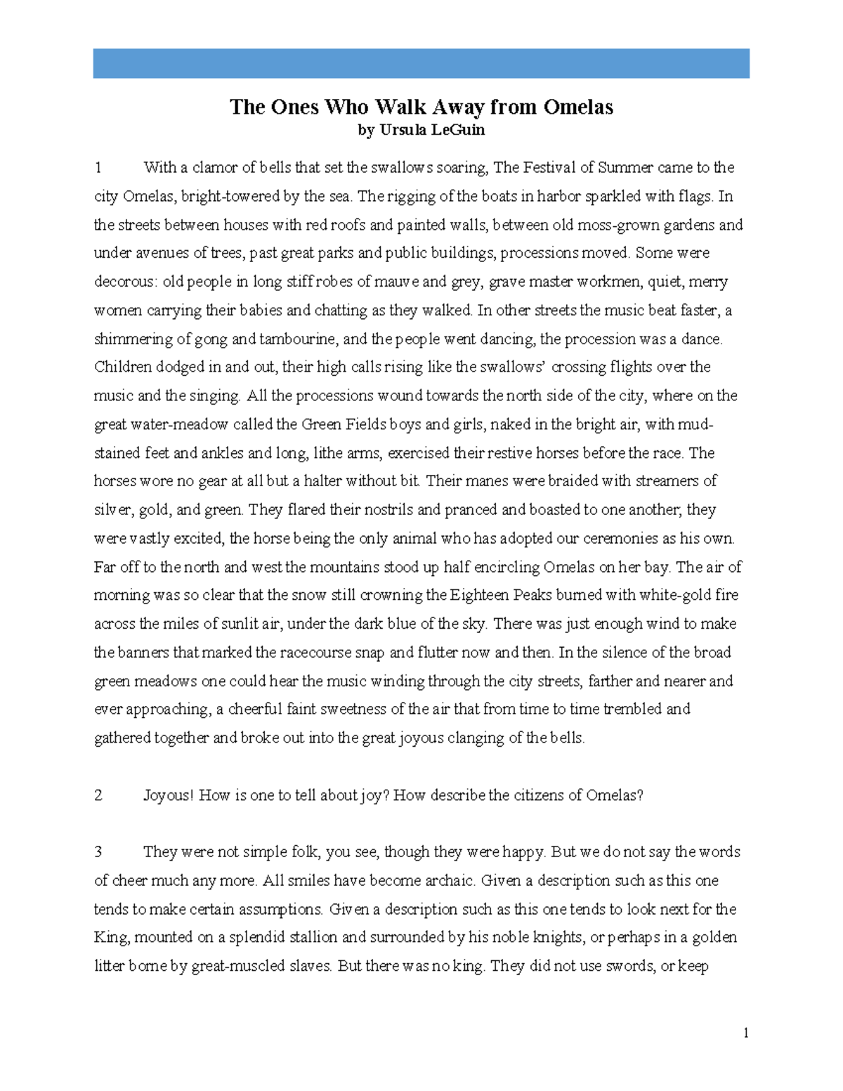 Story#2 The Ones Who Walk Away from Omelas by Ursula Le Guin - 複本 - The ...