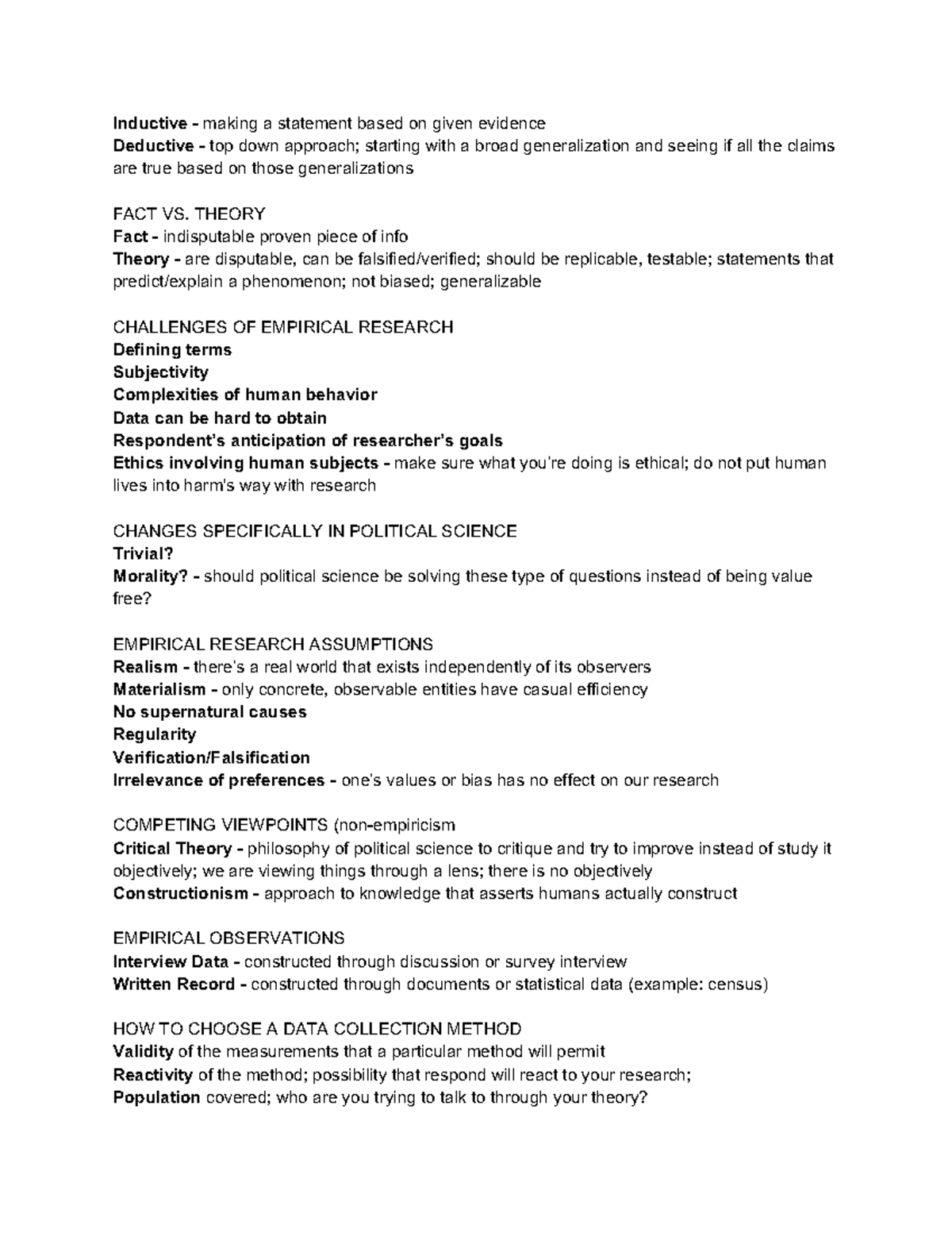 Poli Sci 2 - Fact vs Theory. Challenges of empirical research, its ...
