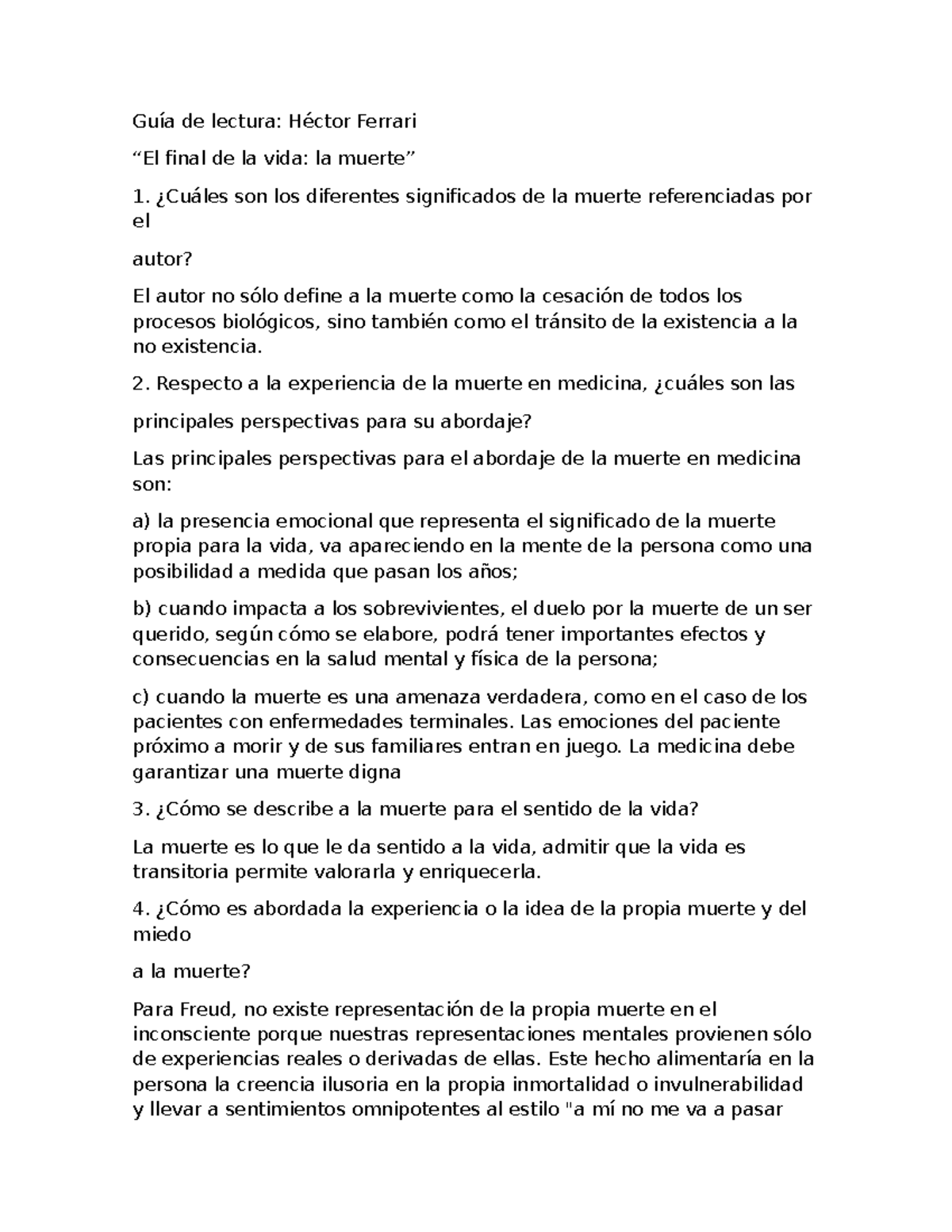 Guia el final de la vida - Guía de lectura: Héctor Ferrari “El final de ...