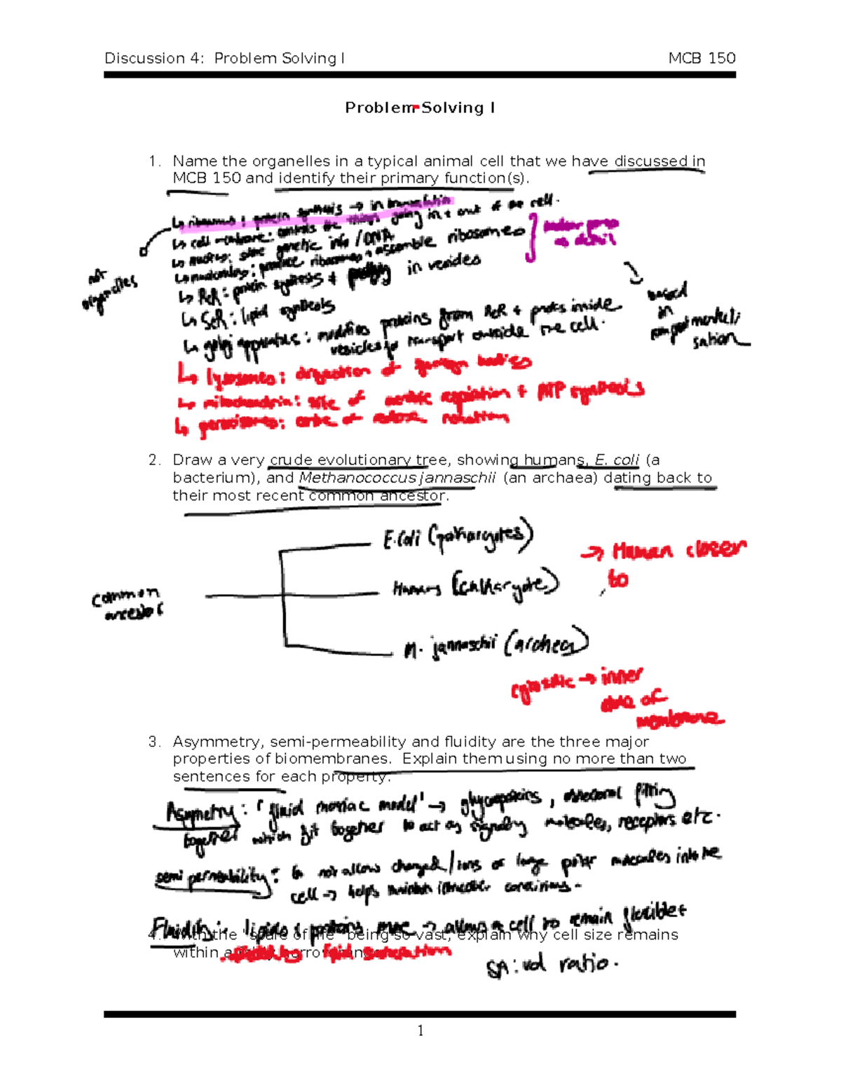 Problem Solving I Student copy - Discussion 4: Problem Solving I MCB ...