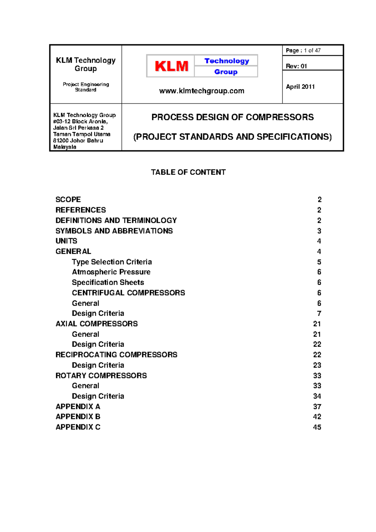 Project Standards AND Specifications compresser systems Rev01 - KLM ...