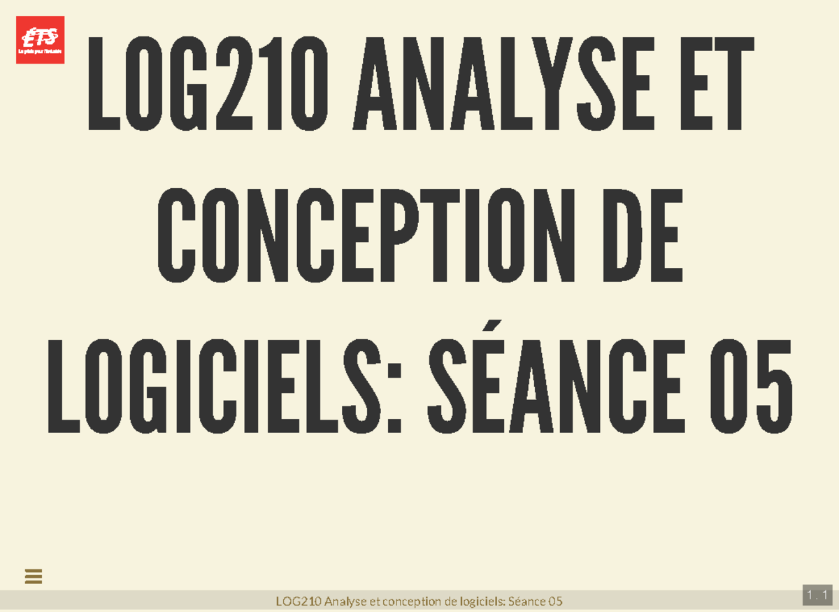 LOG210-seance-05 - Notes de cours - LOG210 ANALYSE ETLOG210 ANALYSE ET ...