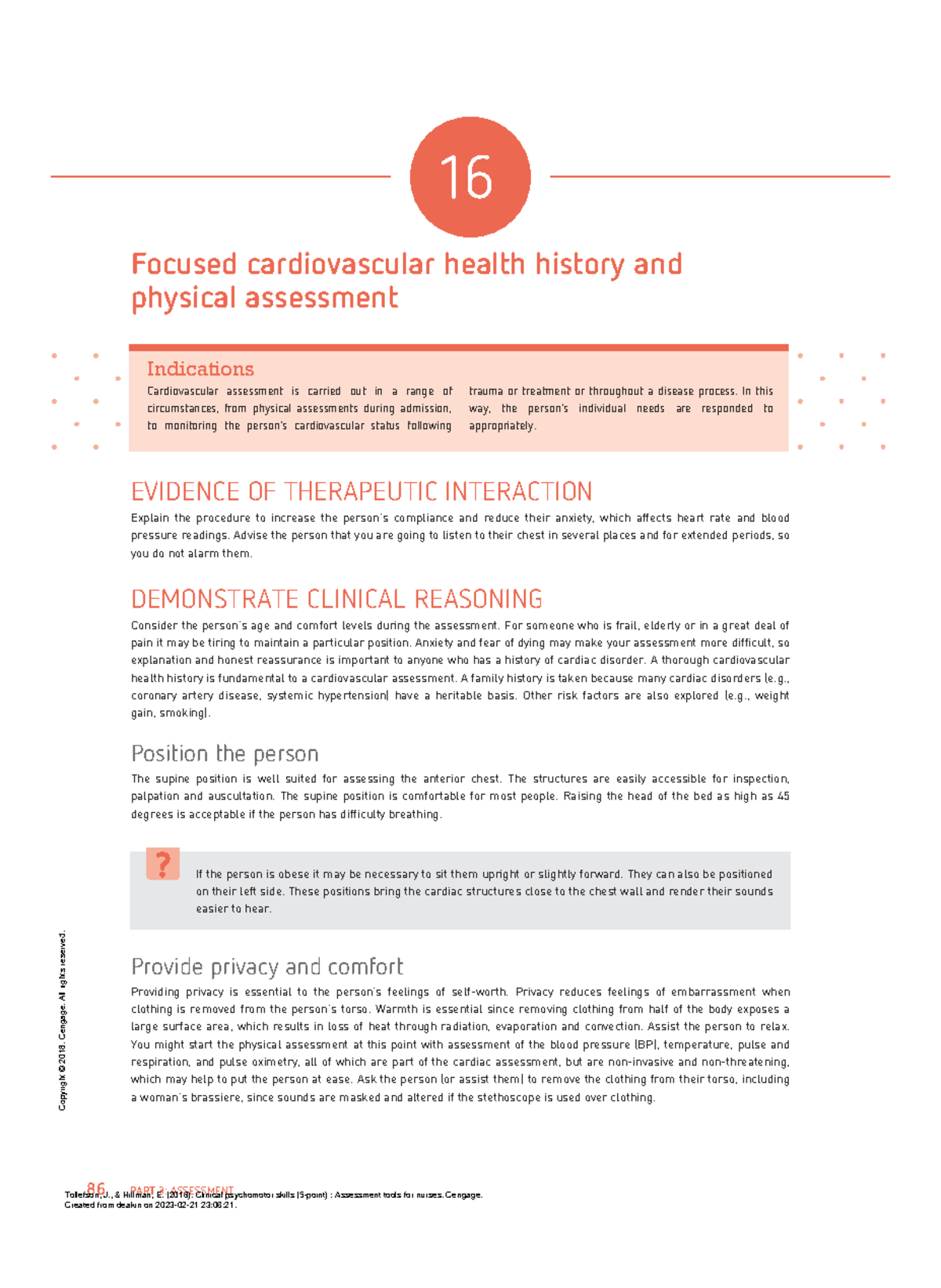 Cardiovascular Assessment - 16 Focused cardiovascular health history ...