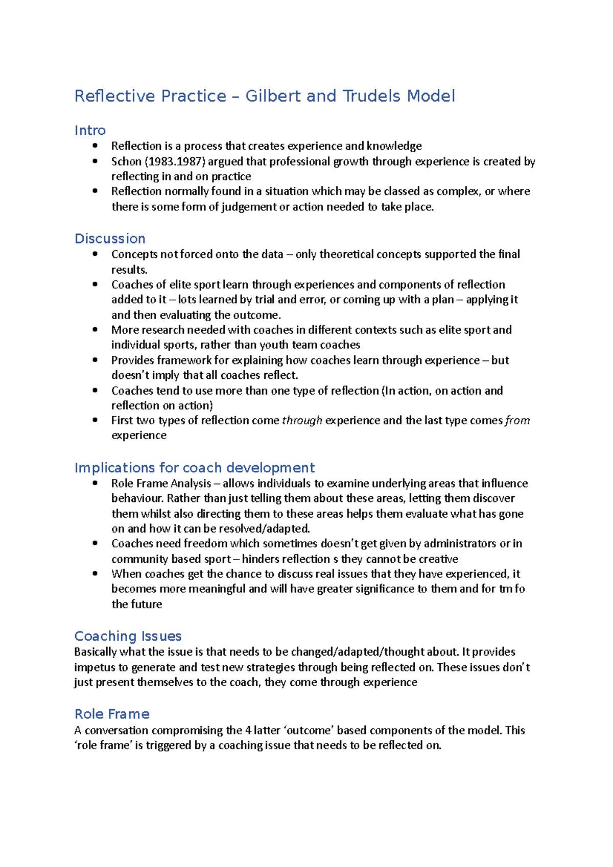 Reflective Practice - Gilbert and Trudels model - 856Z3706 - MMU - Studocu