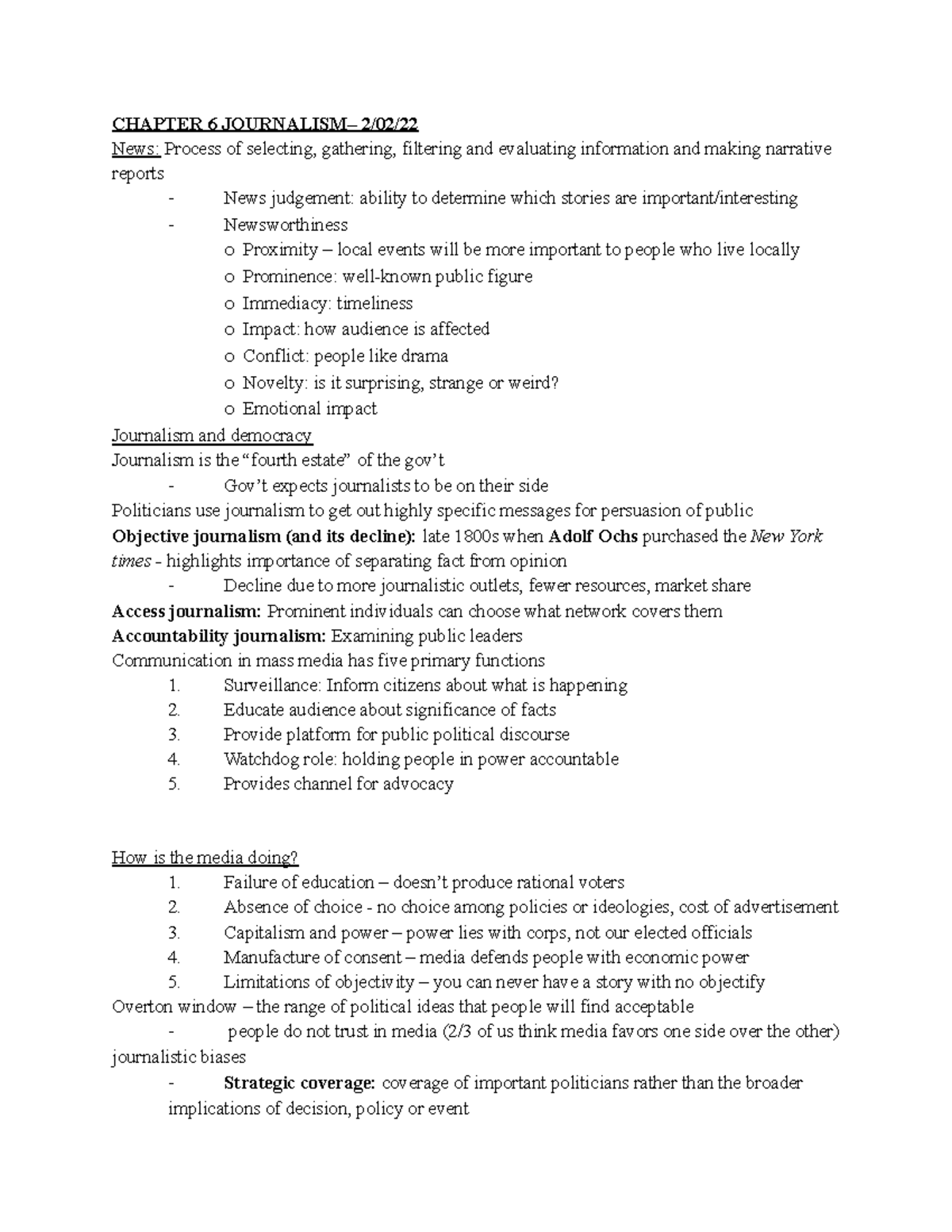 Chapter 6 Journalism - CHAPTER 6 JOURNALISM– 2/02/ News: Process of ...