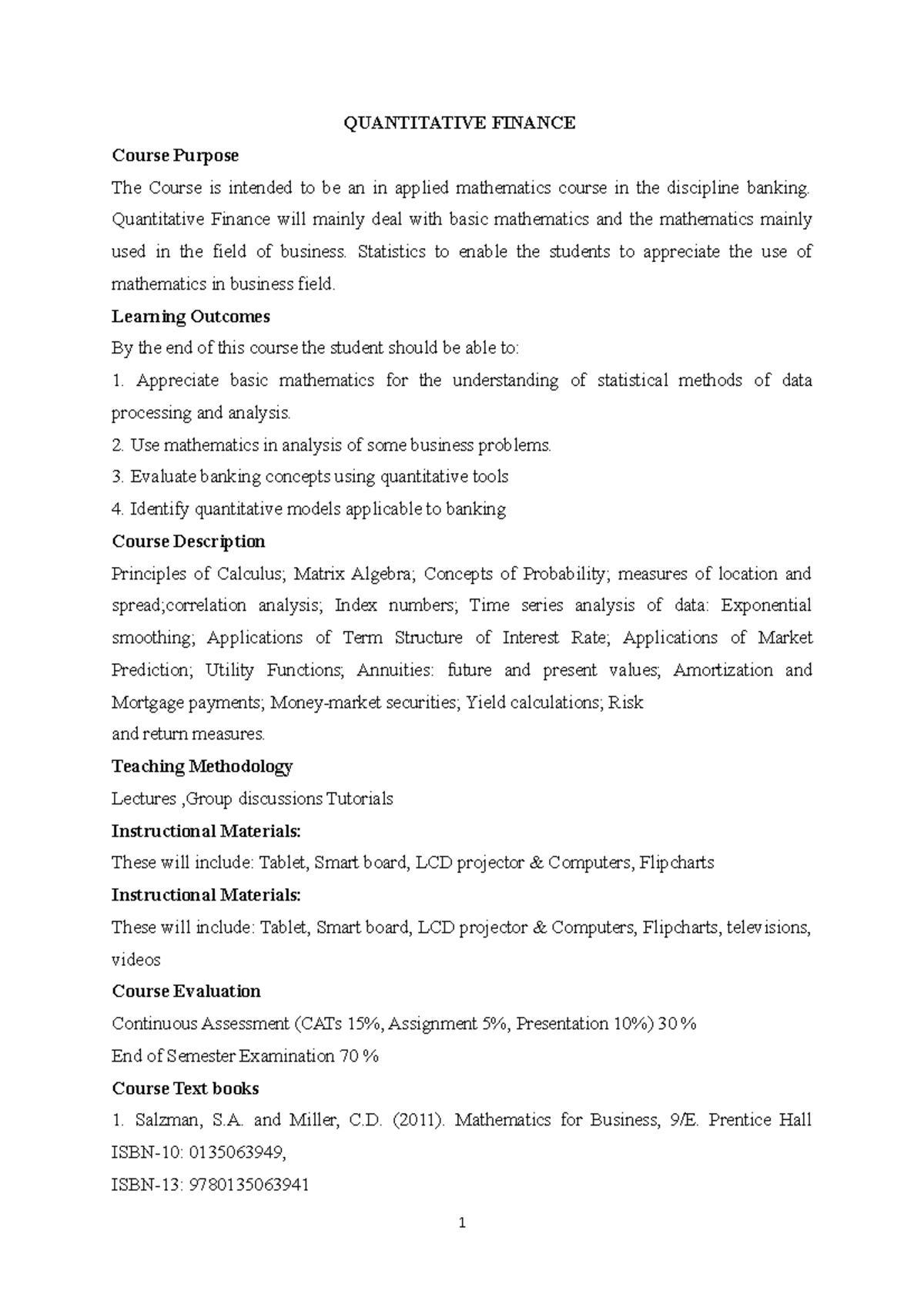 07-06-2022 Quantitative Finance Notes - Course Purpose QUANTITATIVE ...