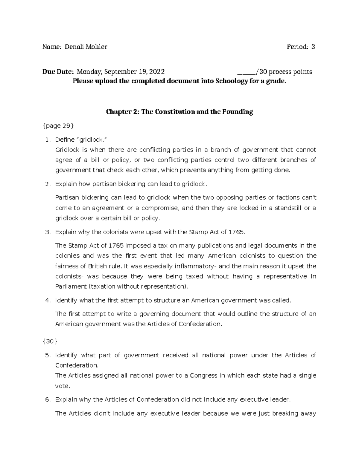 Chapter 2 AP Gov Reading Notes 22 23 - Name: Denali Mohler Period: 3 ...