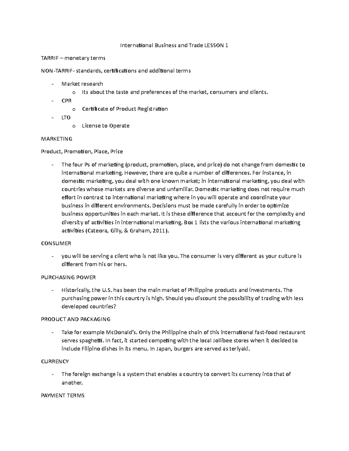 International Business and Trade (First semester) - International ...