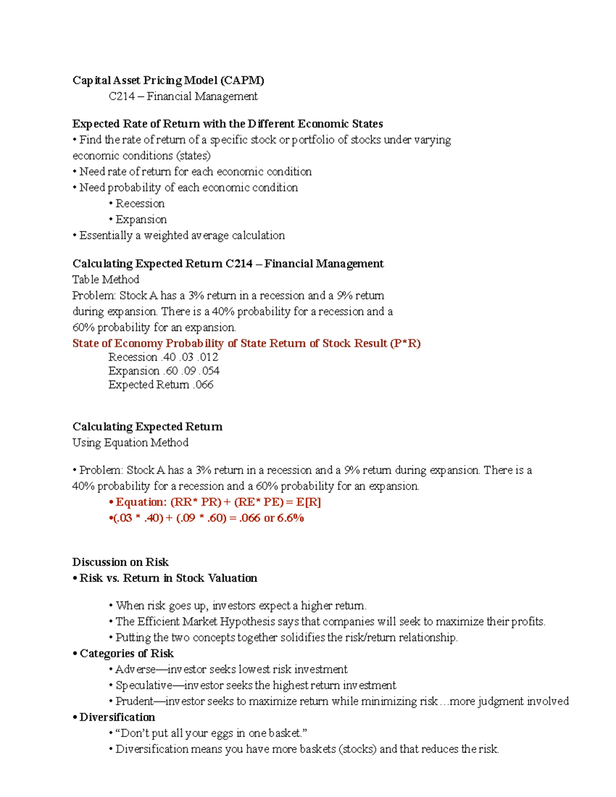 CAMP- Capital Asset Pricing Model C14 - Capital Asset Pricing Model ...