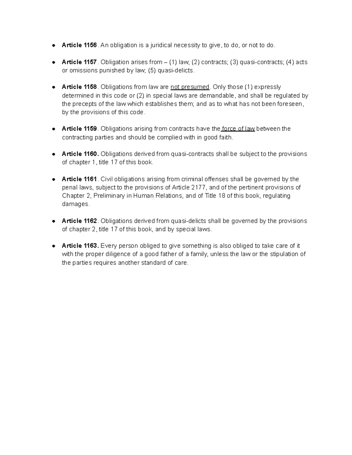 Chapter 2 Articles 1163-1178 - Article 1156. An obligation is a ...