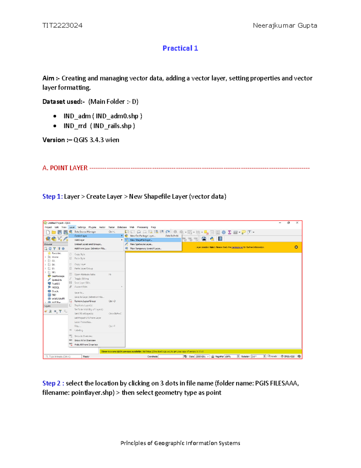 PGIS Practical 1 - Very useful - Practical 1 Aim :- Creating and ...