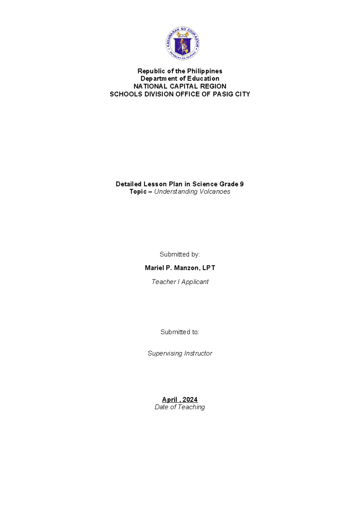 Volcano LP - Republic of the Philippines Department of Education ...