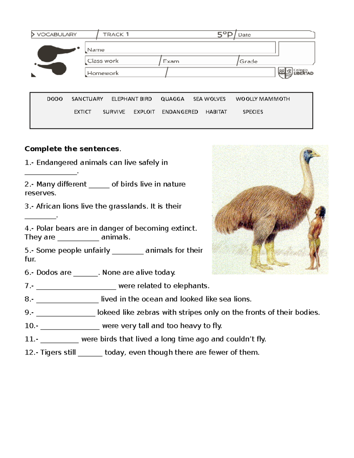 Vocabulary exam U1-2 - Inglés Oxford - Complete the sentences. 1 ...