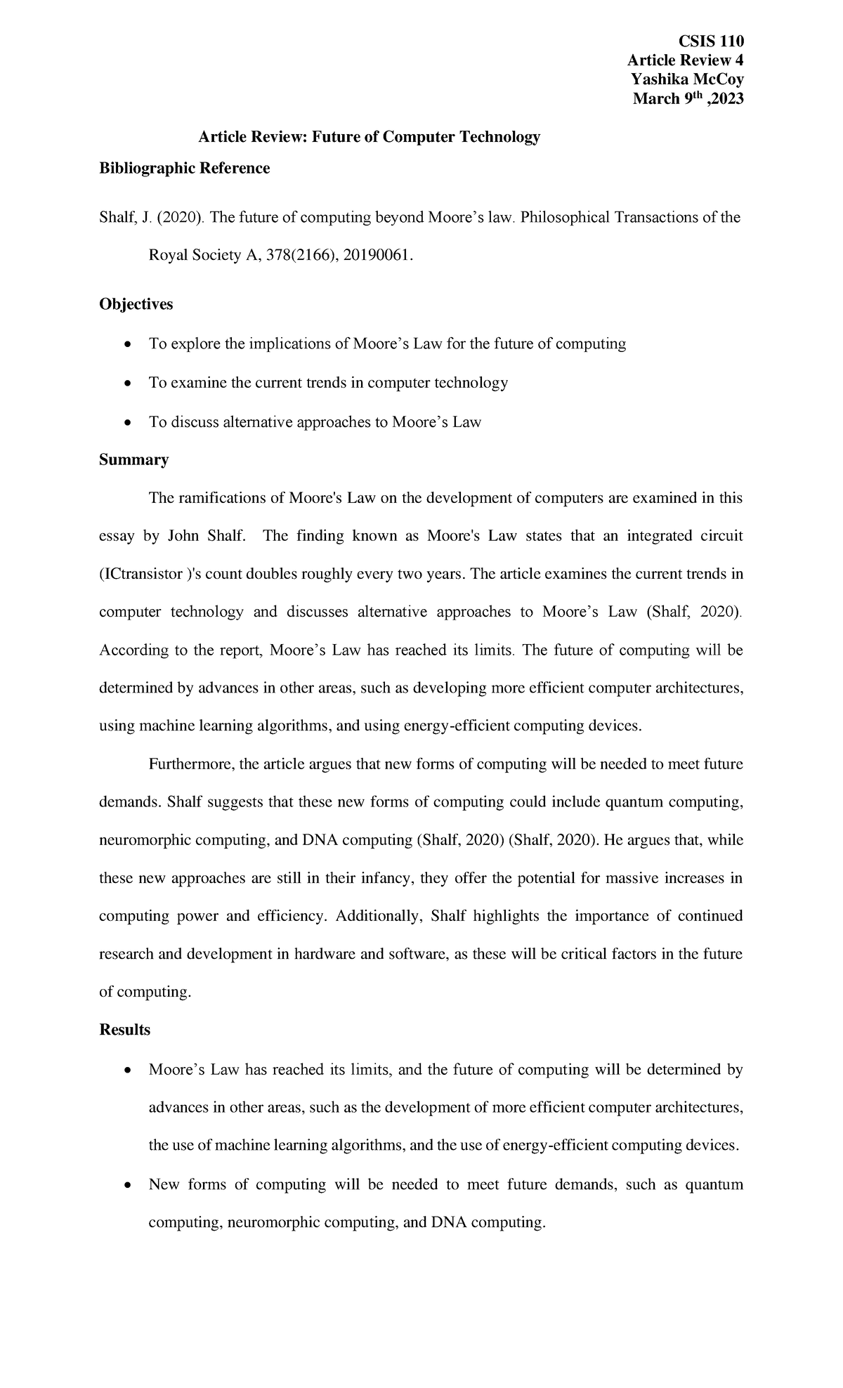 Article Review Future of Computer Technology - Yashika McCoy March 9th ...