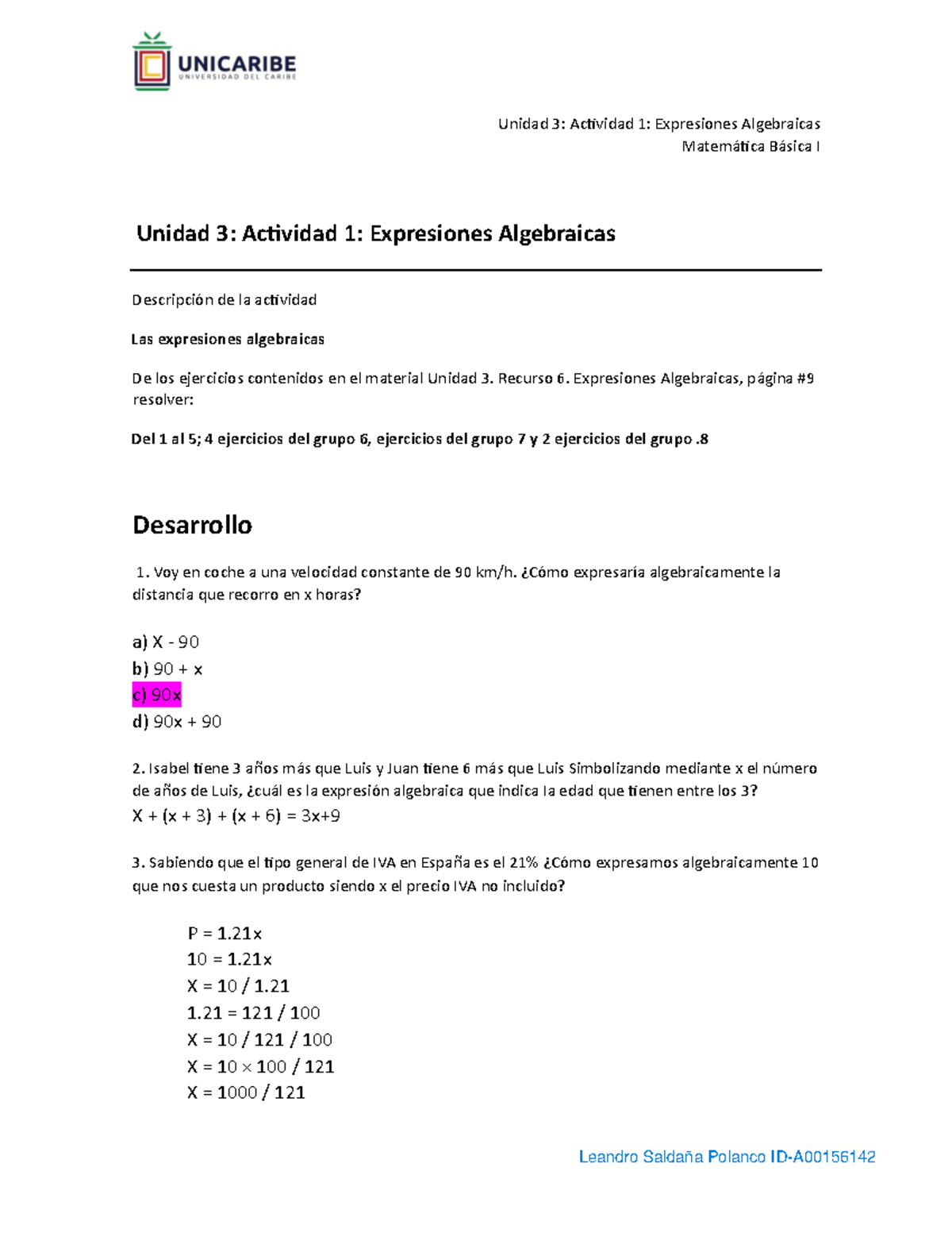 eXPRESIONES ALGEBRAICAS - Unidad 3: Actividad 1: Expresiones ...