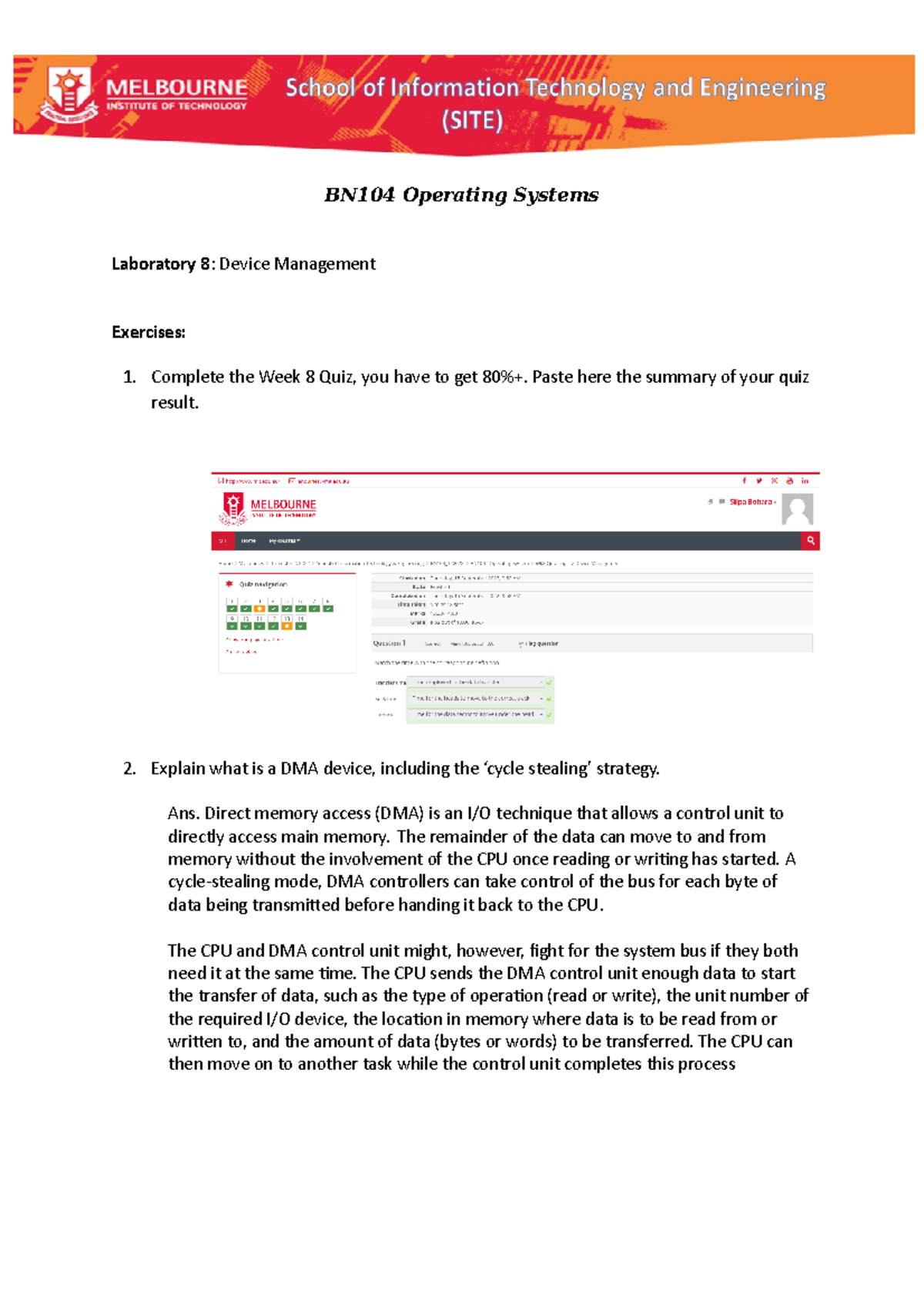 Operating system lab 8(shilpa) - BN104 Operating Systems Laboratory 8 ...