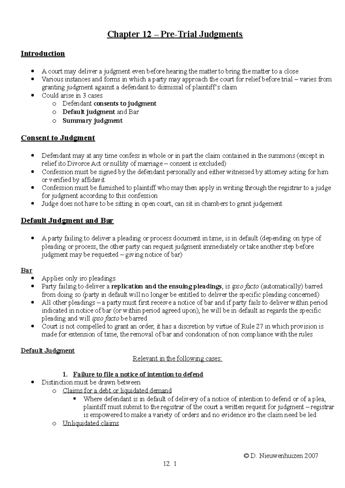 Chapter 12 - Pre-Trial Judgments - Chapter 12 – Pre-Trial Judgments ...