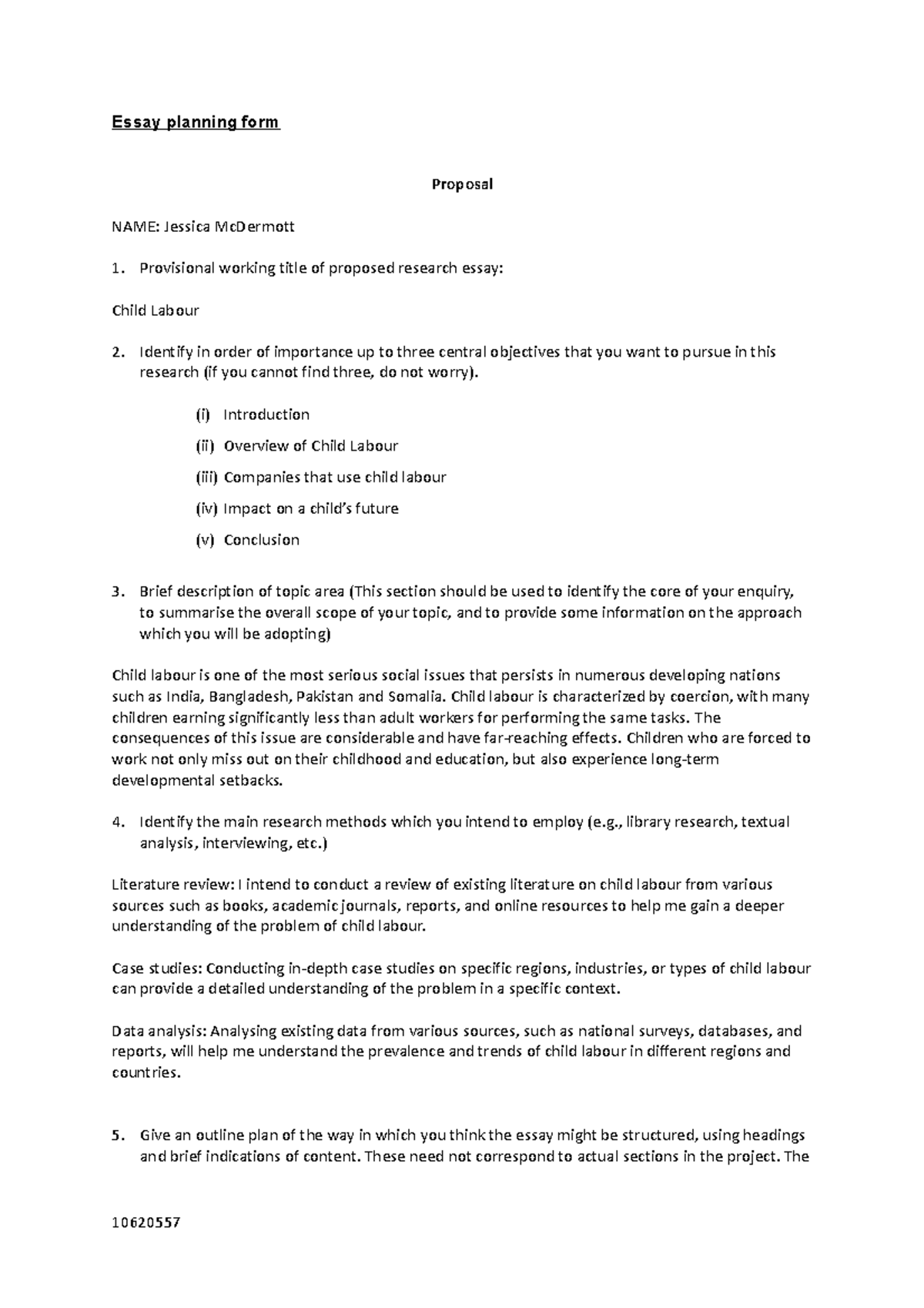 Essay planning form portfolio - Essay planning form Proposal NAME ...
