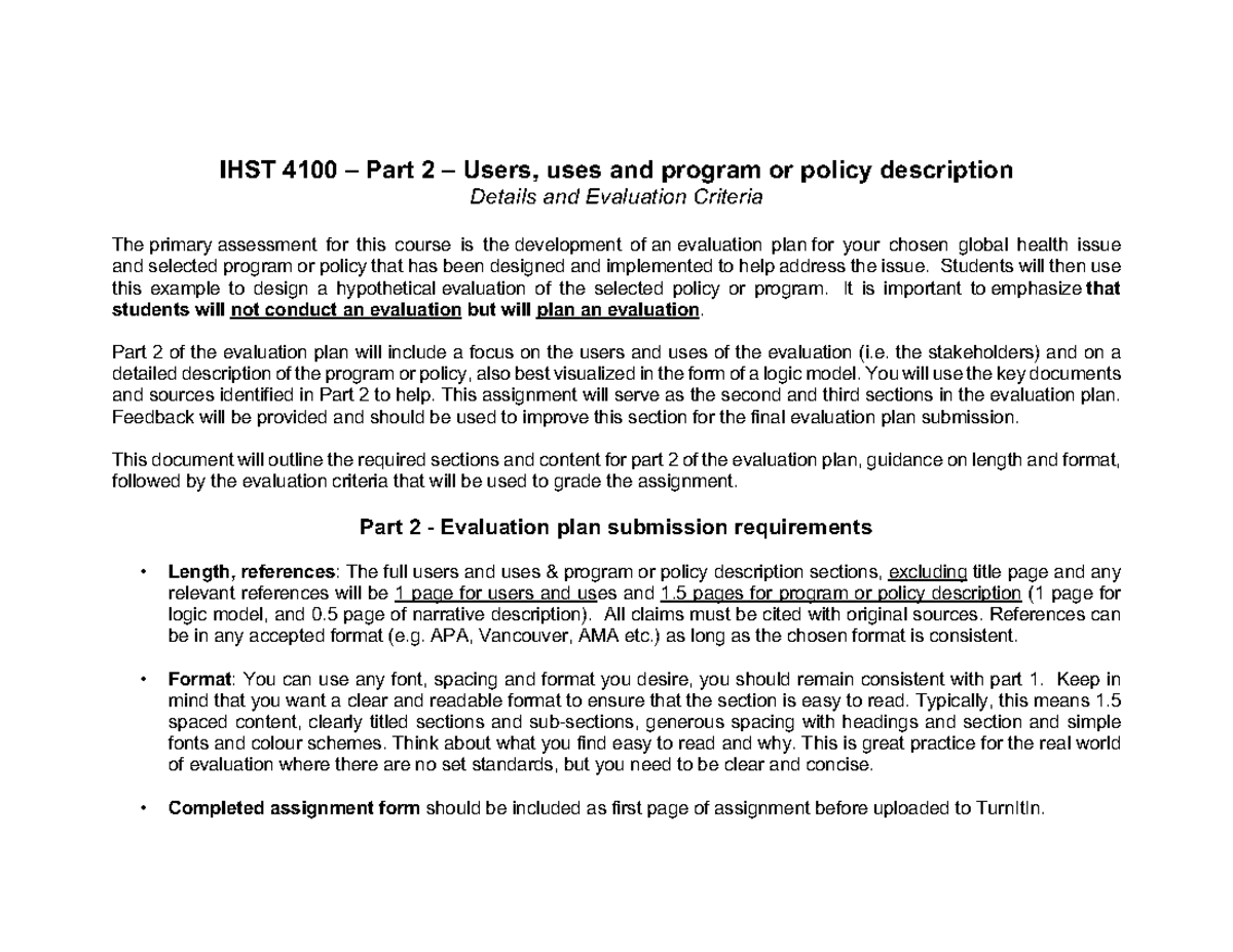 4100 - Evaluation Part 2 - IHST 4100 – Part 2 – Users, uses and program ...