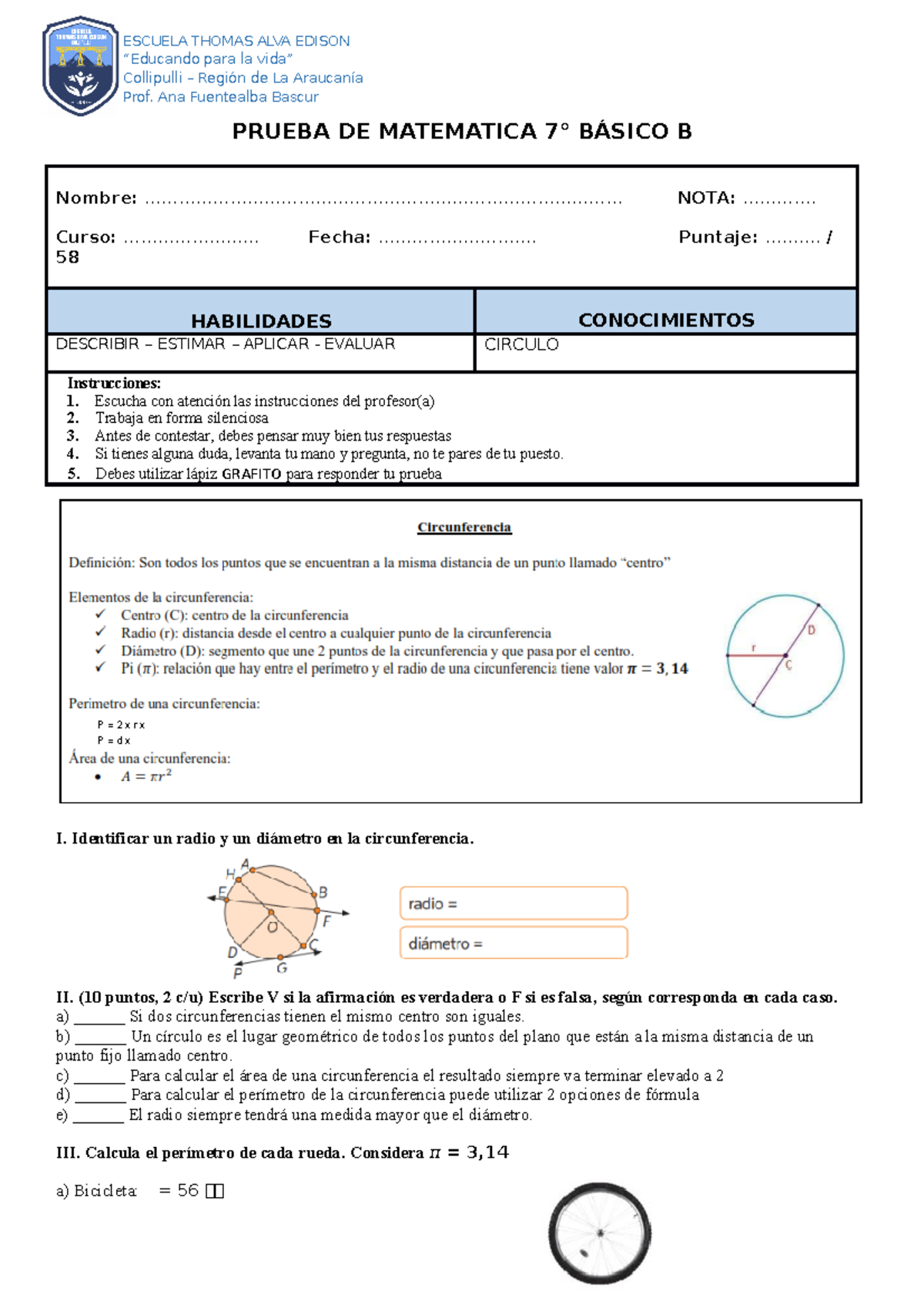Guia de estudio septimo b matematica - PRUEBA DE MATEMATICA 7° BÁSICO B Nombre: - Studocu