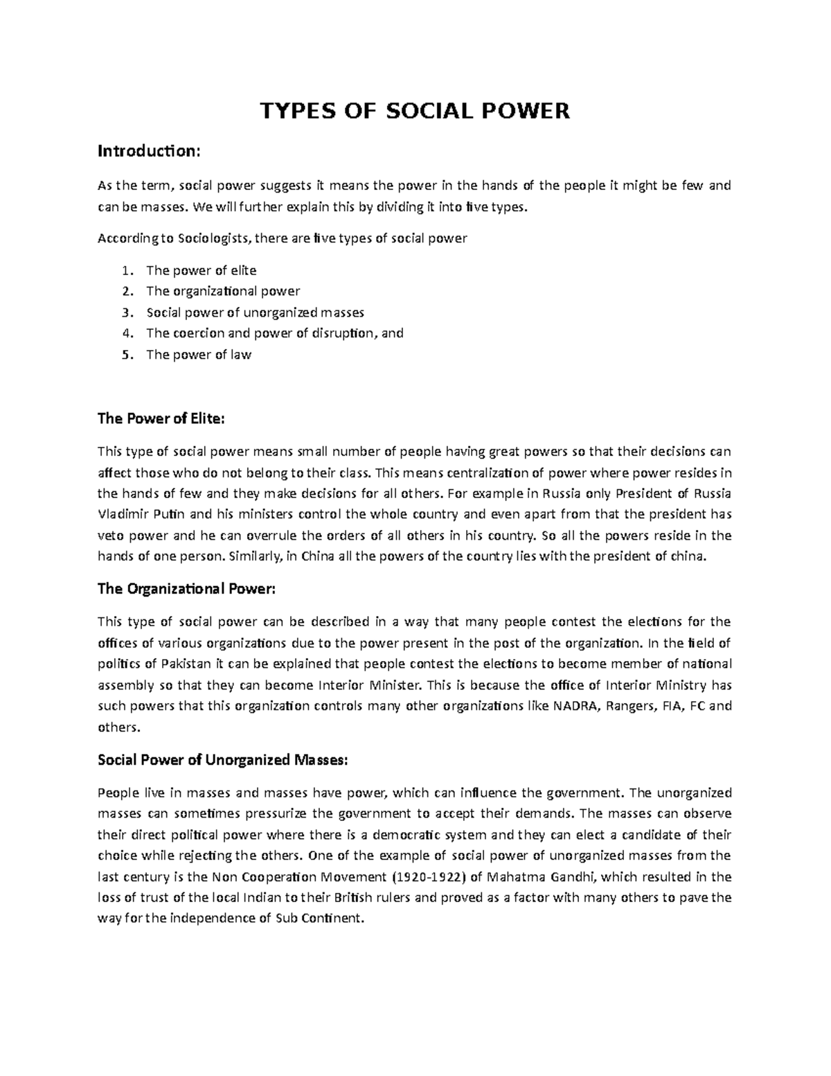 Types OF Social Power - TYPES OF SOCIAL POWER Introduction: As the term ...