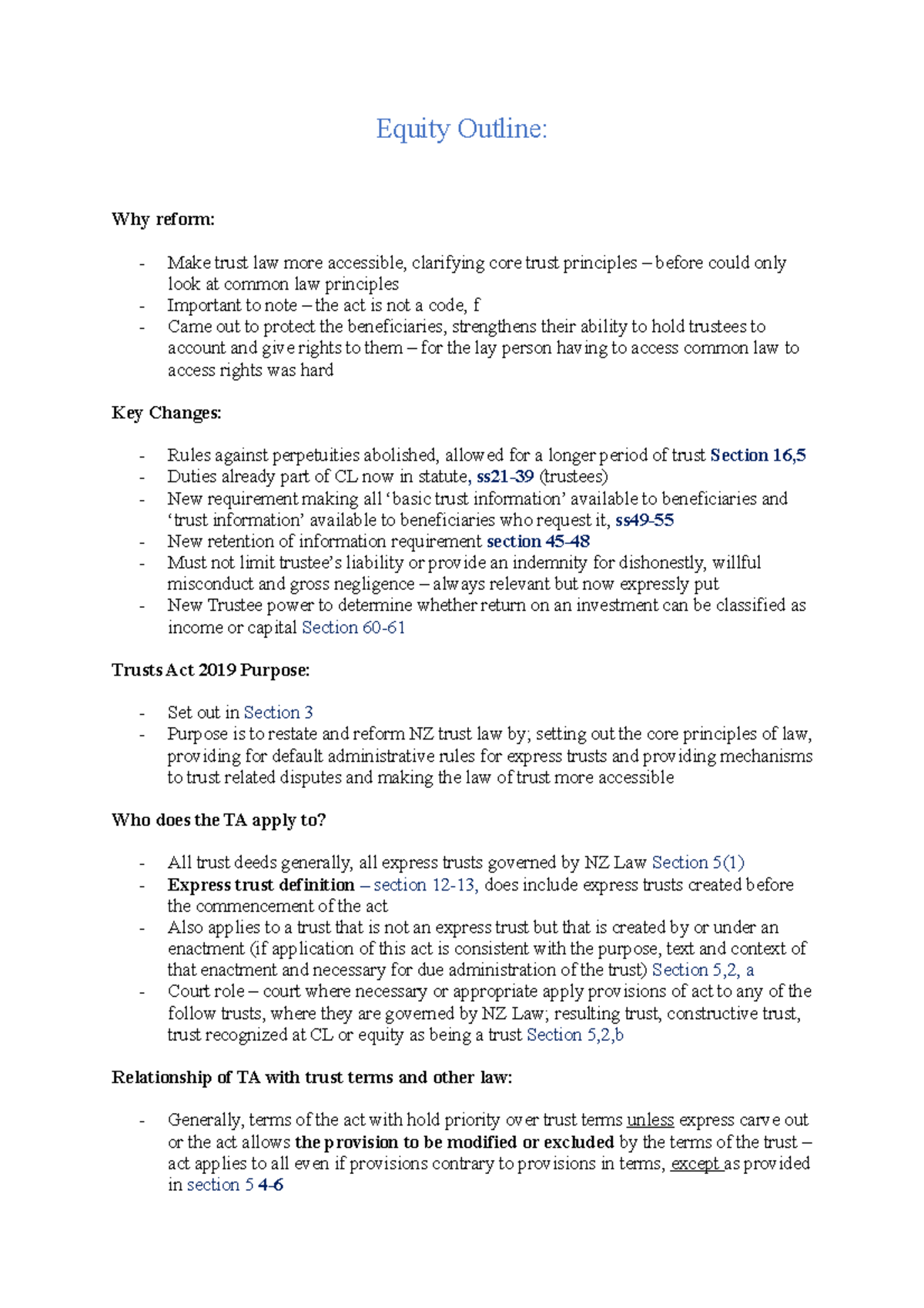 Equity Lecture Note Cases and Principles Outline - Equity Outline: Why ...