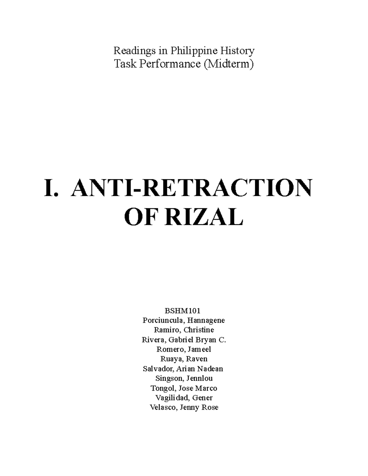 RPH TASK Performance BSHM101 - Readings in Philippine History Task Performance (Midterm) I ...