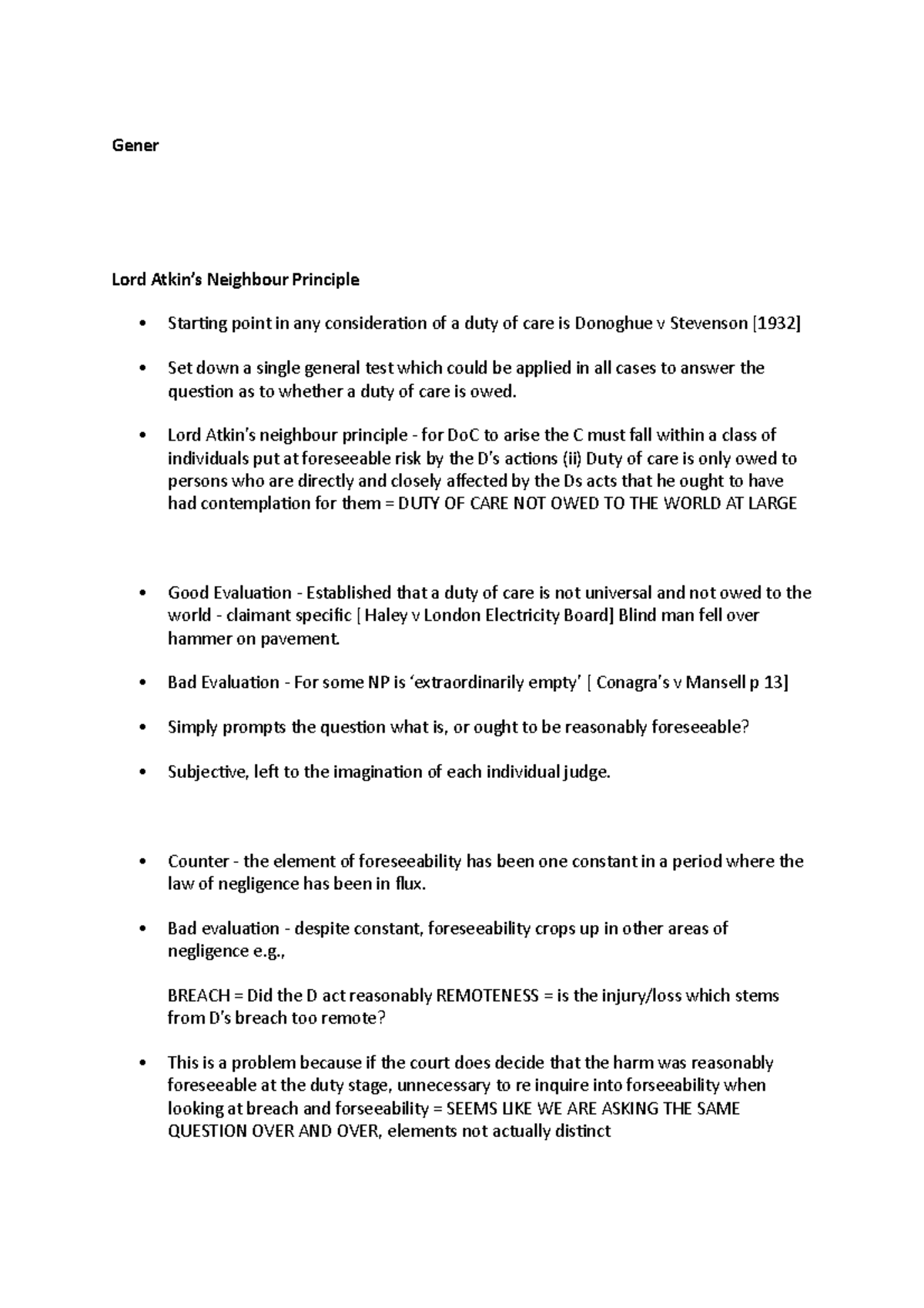 1. Duty - Caparo Test - Exam Notes - Gener Lord Atkin’s Neighbour ...