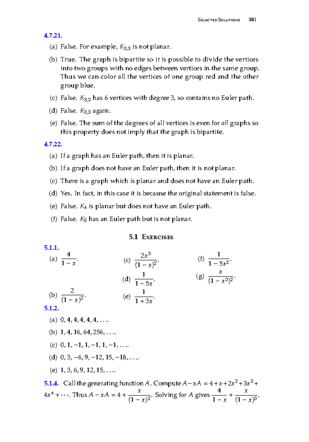Discrete mathematics-133 - Selected Solutions 381 4.7. (a) False. For ...