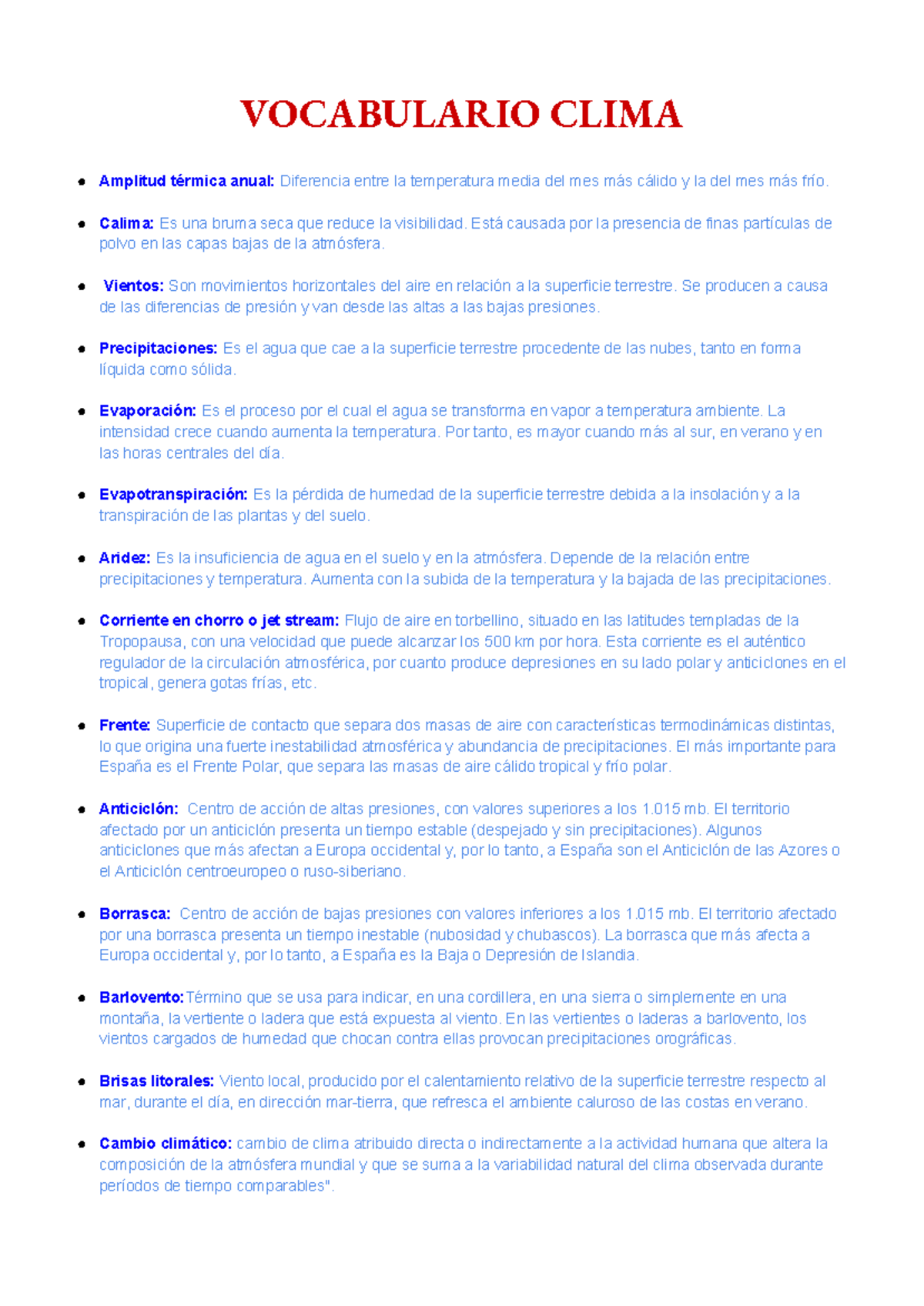 Vocabulario Clima para EvAU de la COMUNIDAD DE MADRID - VOCABULARIO ...