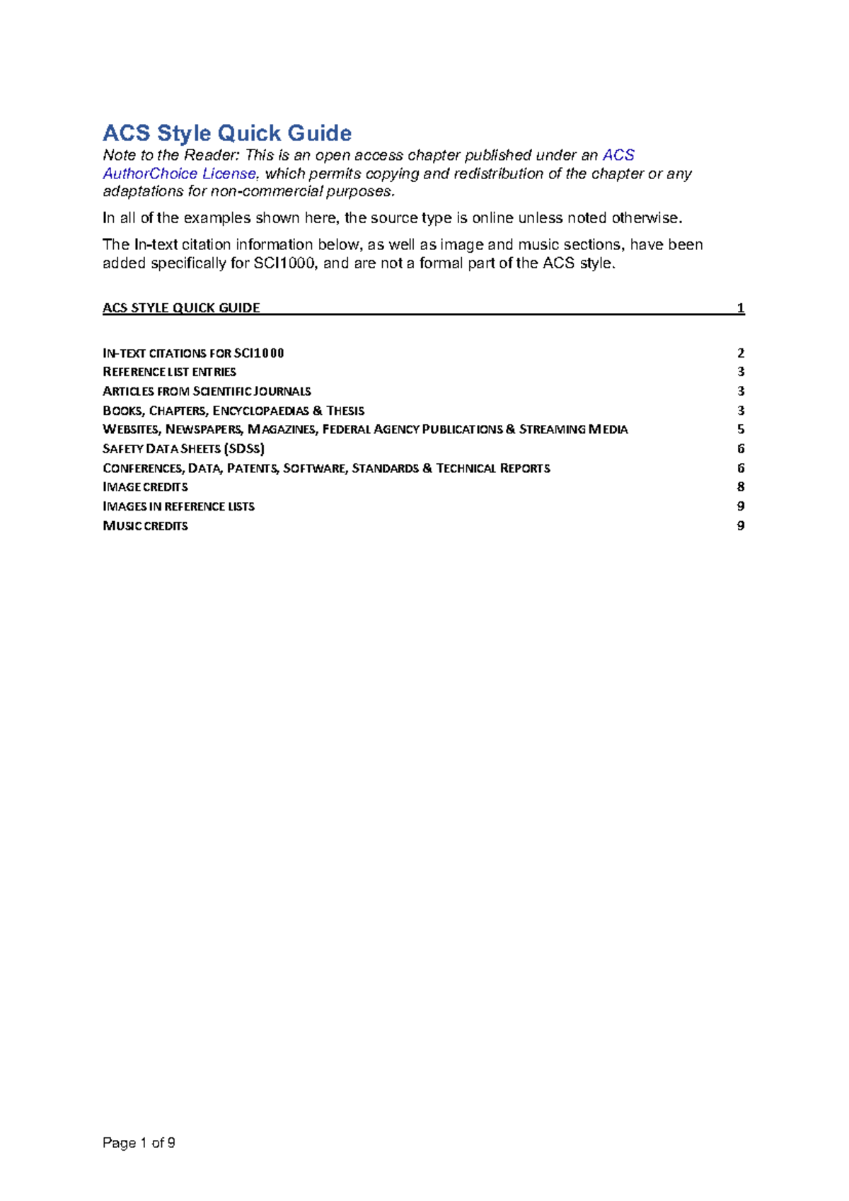S2 2024 SCI1000 ACS Style Quick Guide v2 - ACS Style Quick Guide Note ...