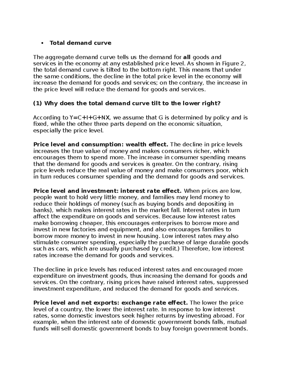 Total demand curve - notes - Total demand curve The aggregate demand ...