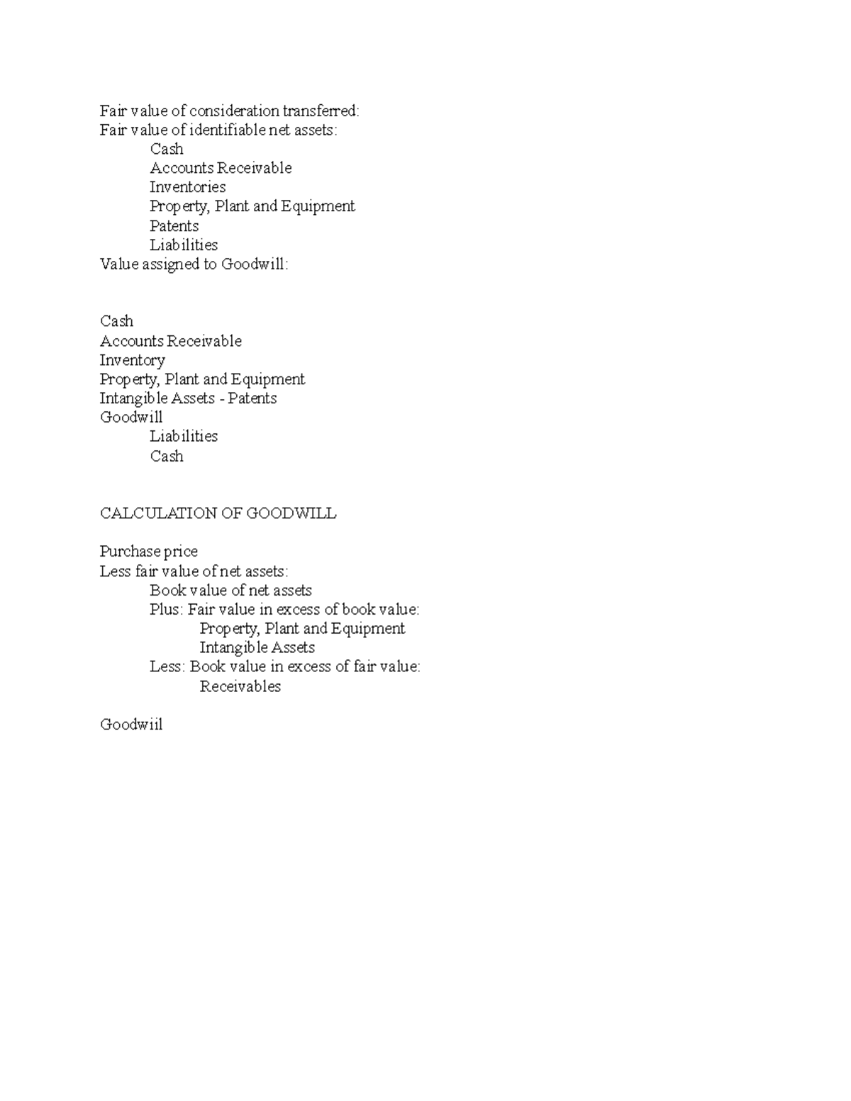 Fair value of consideration transferred - 66/1 = 40% Sales $3,700, Less ...