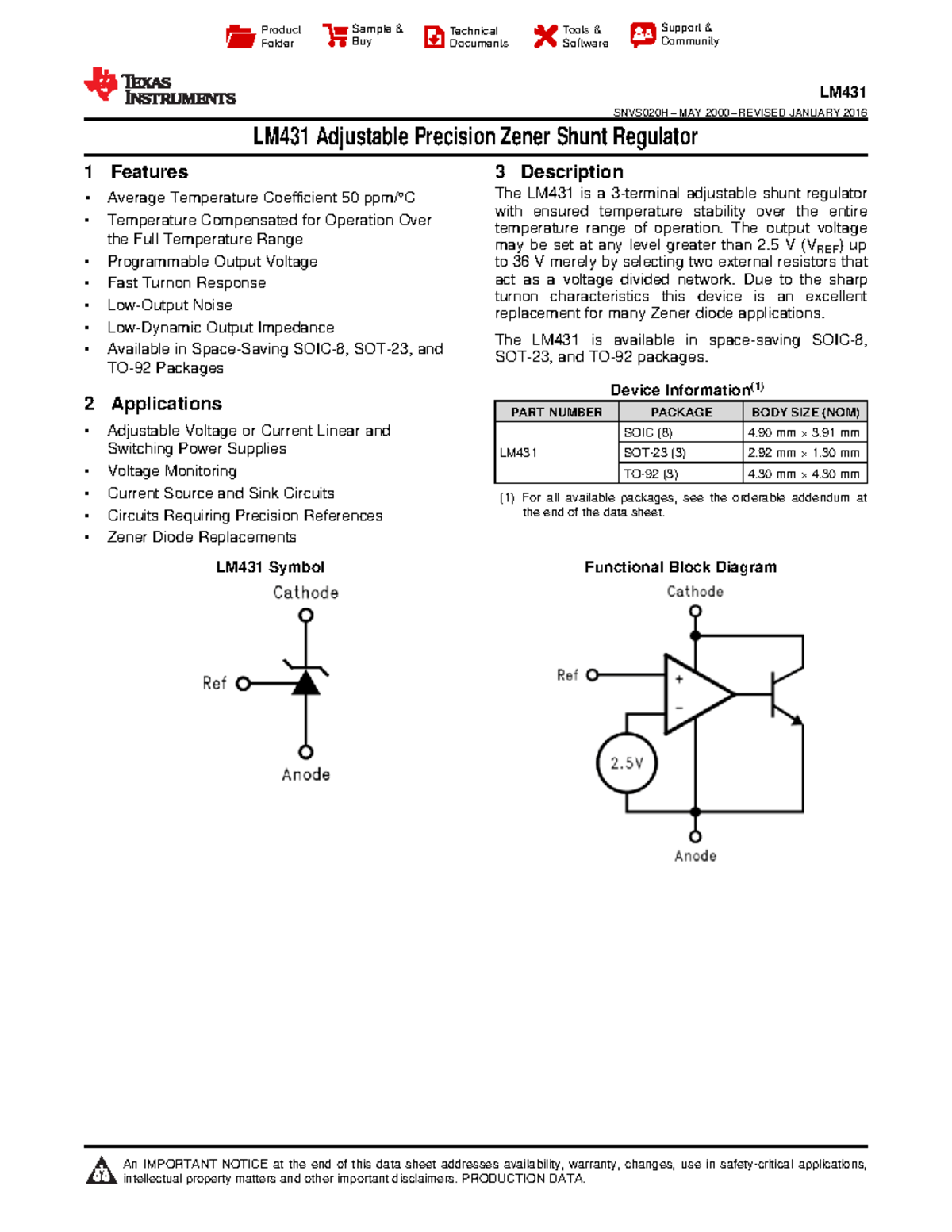 Lm431 - Smps circuit - Product Folder Sample & Buy Technical Documents ...