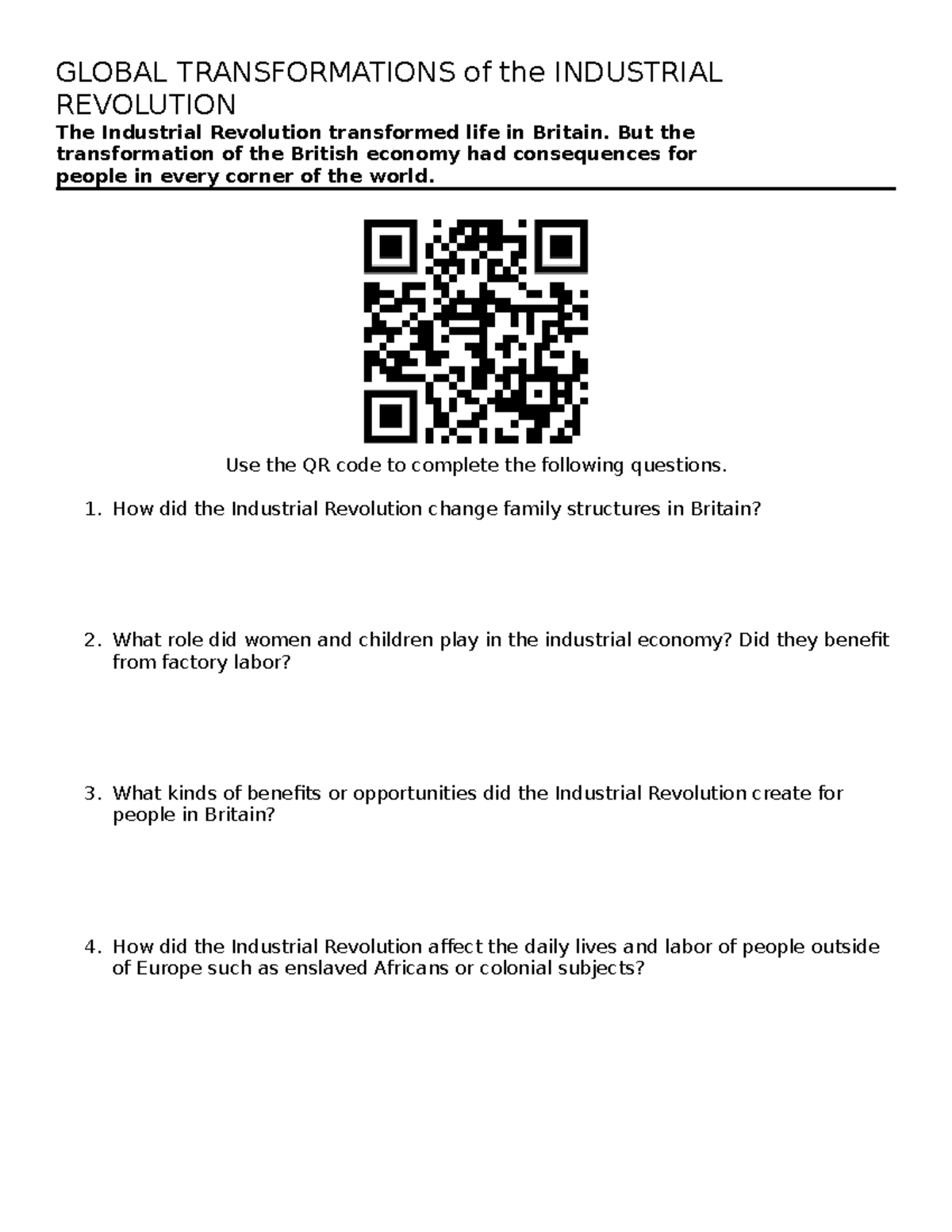 Global Transformations of the Industrial Revolution - GLOBAL ...