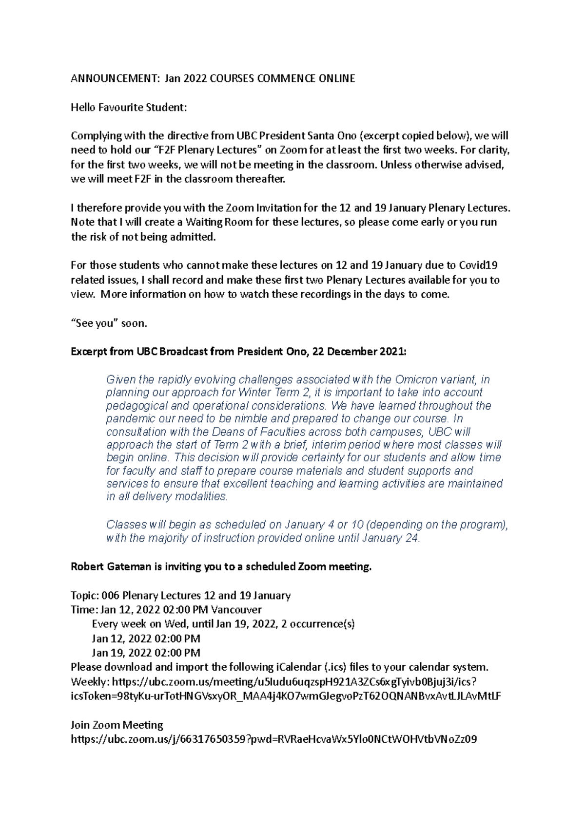 Announcement-First Two Weeks Section 006 - ANNOUNCEMENT: Jan 2022 ...