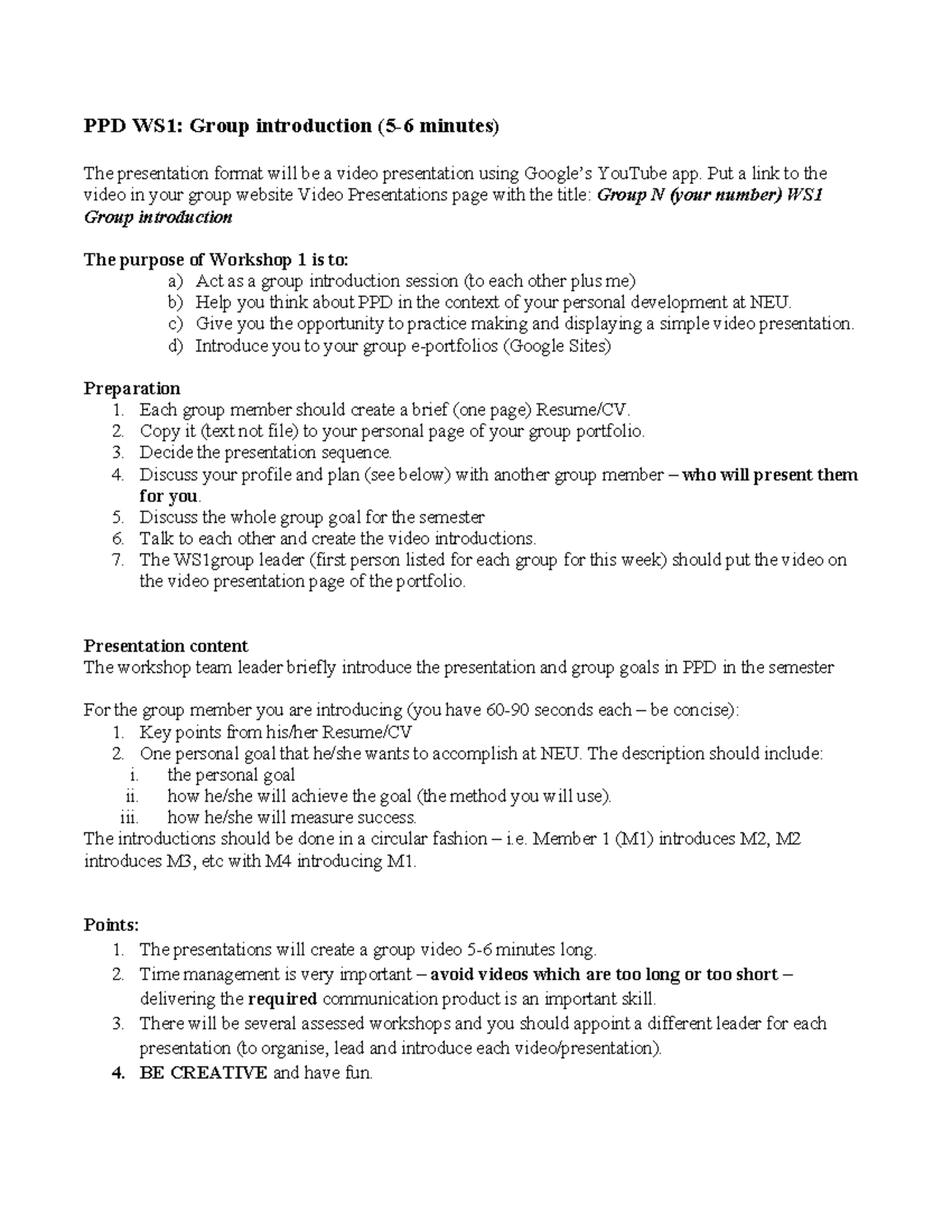 Ws1 group intro - No no - PPD WS1: Group introduction (5-6 minutes) The ...