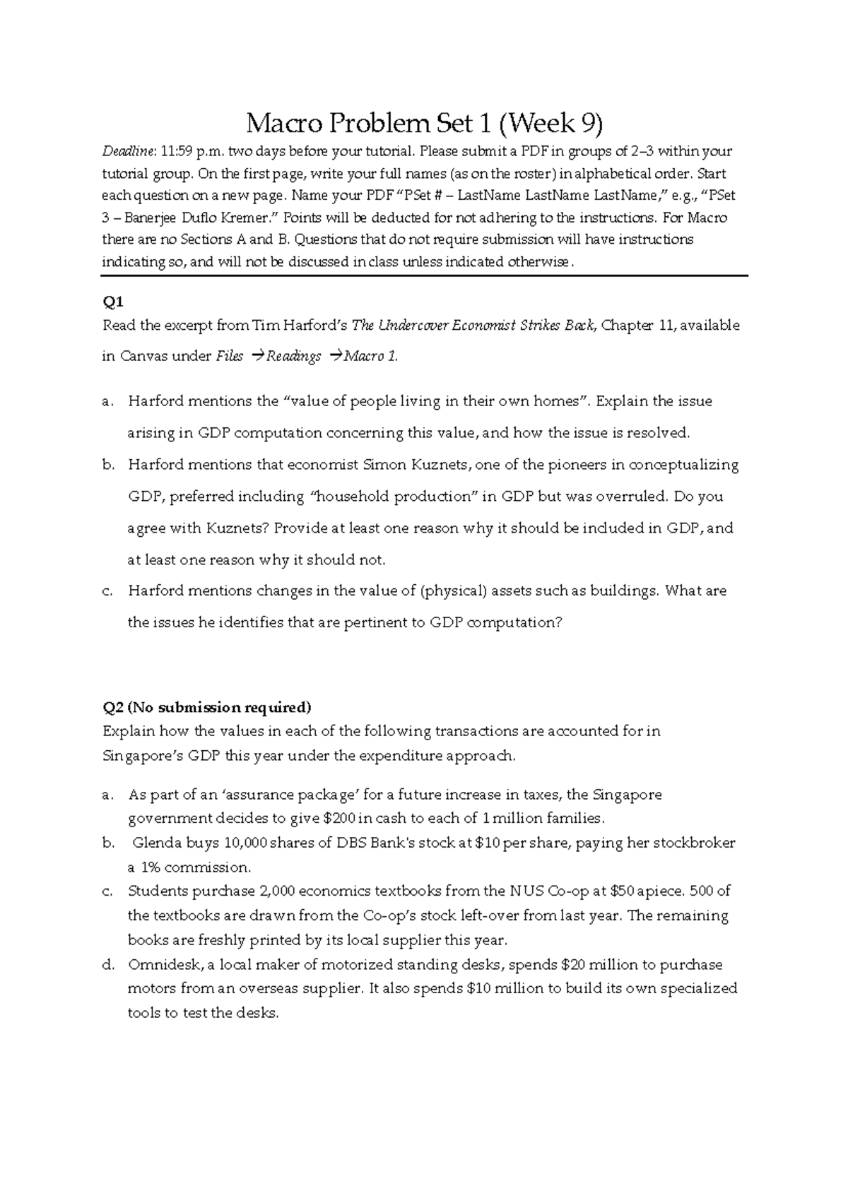 Course Overview - Macro Problem Set 1 (Week 9) Deadline: 11:59 p. two days before your tutorial ...