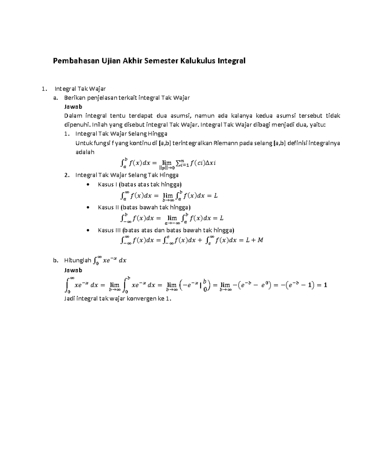 Pembahan UAS Kalkulus Integral Unnes - Pembahasan Ujian Akhir Semester ...